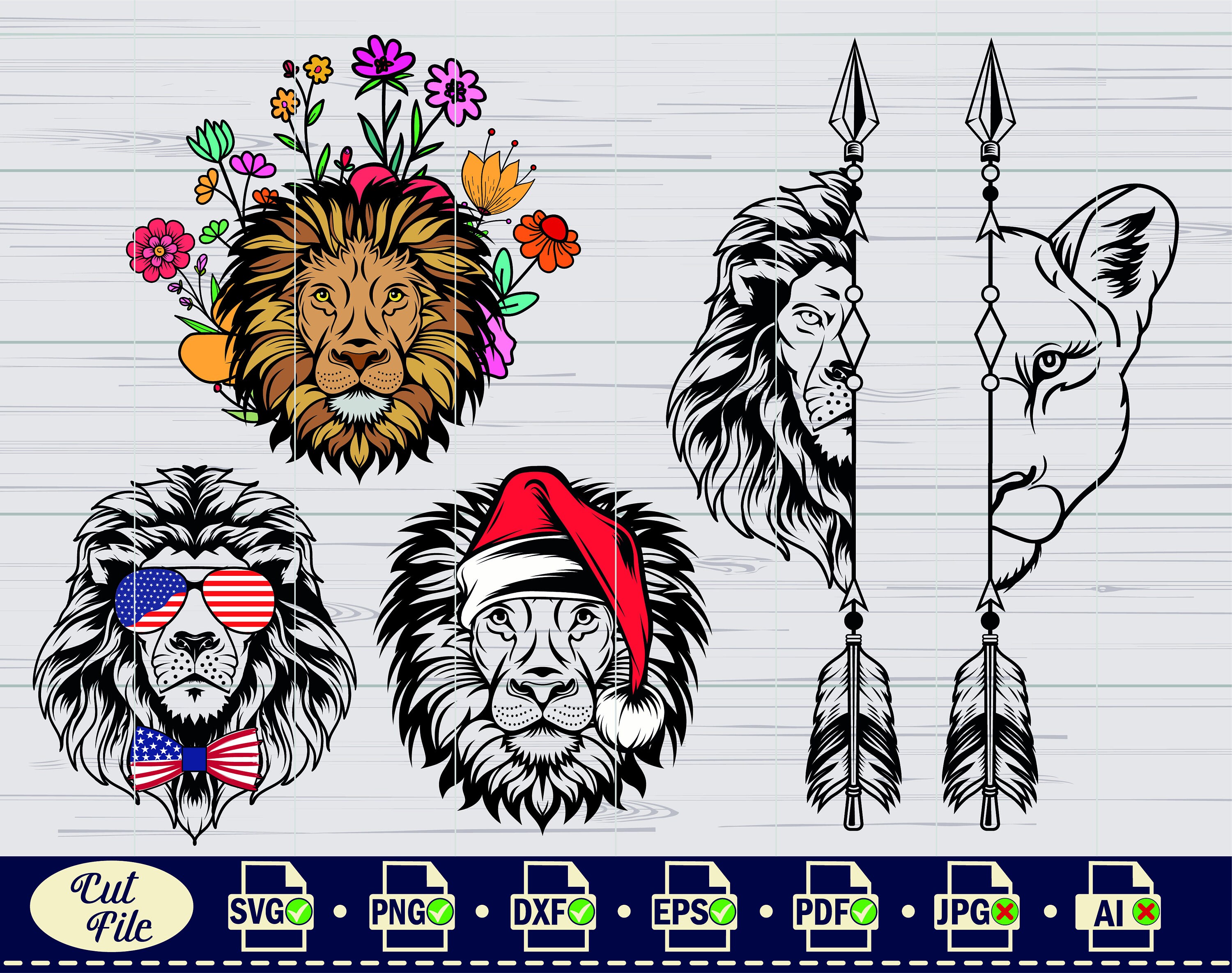 Lion SVG File2 Lion With Flowers SVG Half Lion Face Svg - Etsy UK