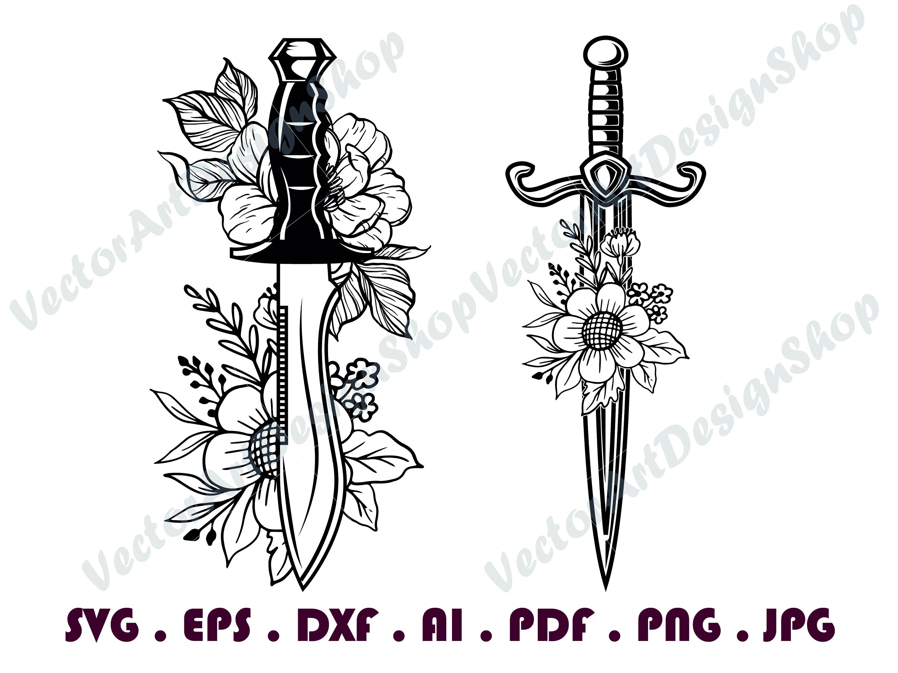 Floral Knife Svg 2 Sword Svg Sword Logo SVG Knife Clipart - Etsy