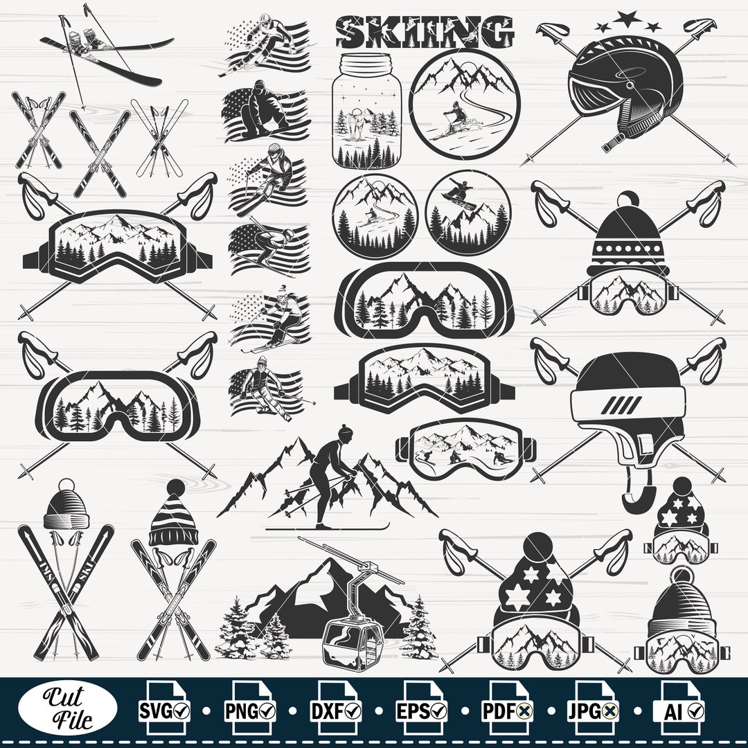 Skiing SVG File,3, Ski Svg, Ski Helmet Svg, Ski Goggles Svg, Ski Boots ...
