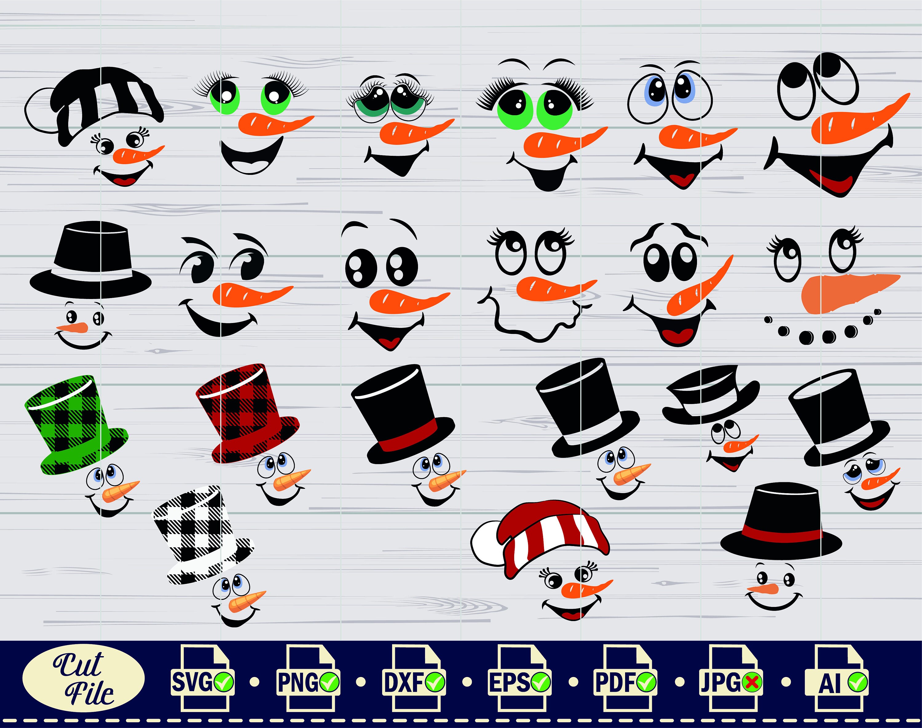Snowman Svg Bundle 2 Christmas Snowman Svgsnowman Face - Etsy