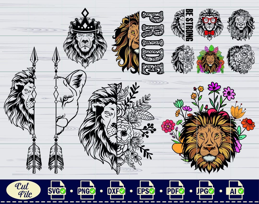 Lion SVG File,11, Lion With Flowers SVG, Lion Cut File, Floral Lion Svg ...