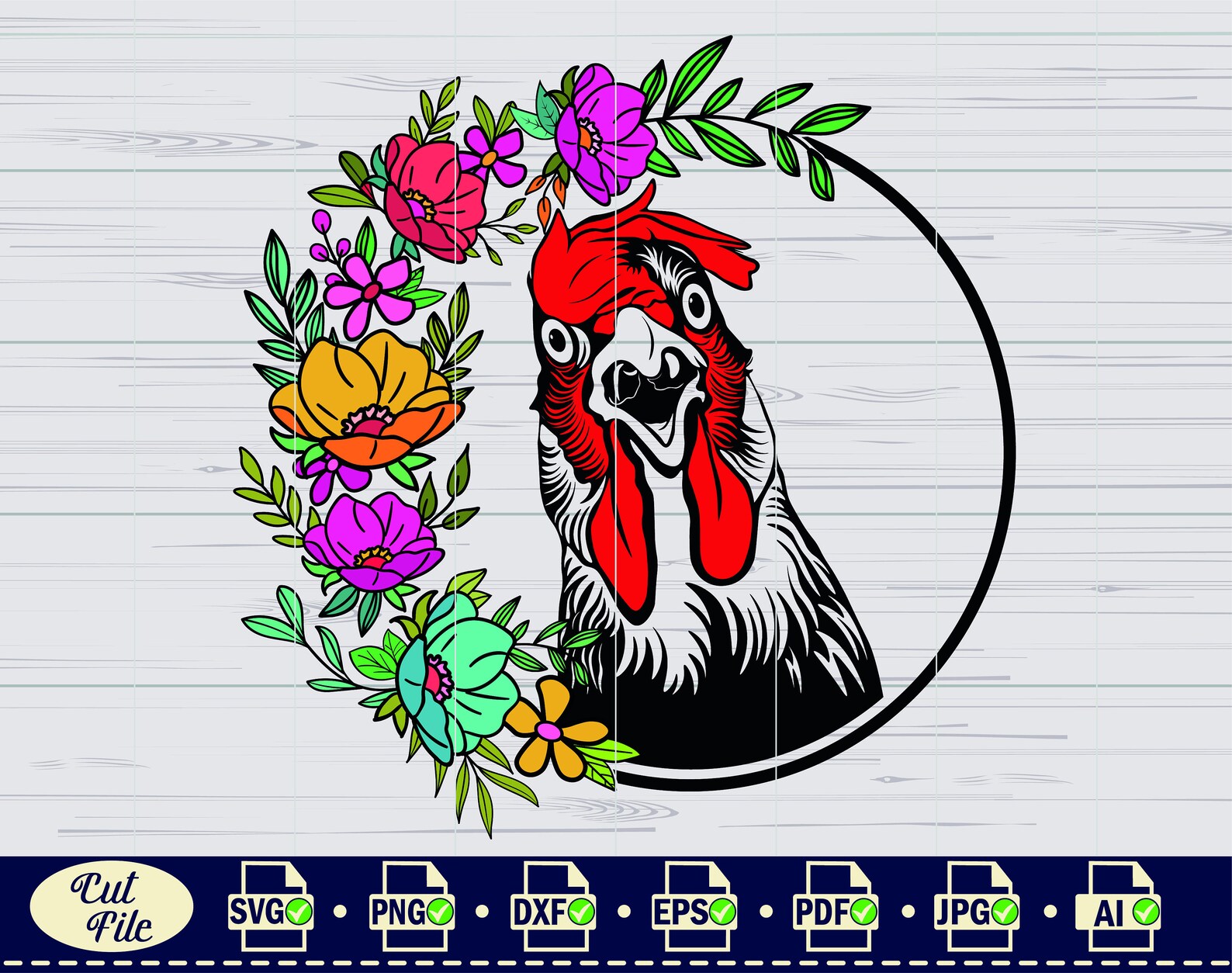 Chicken Svg Files 9 Floral Chicken Cute Chickencute - Etsy