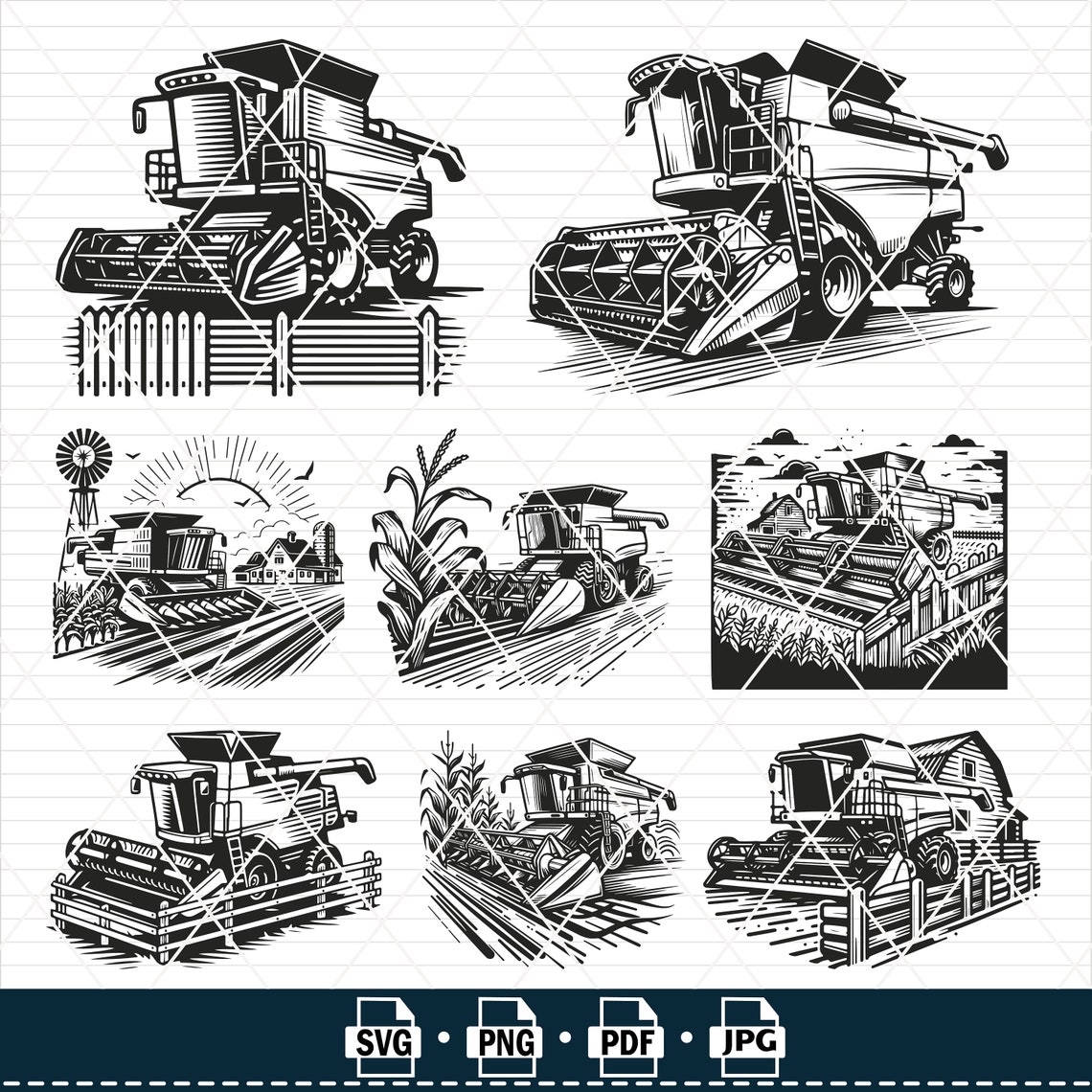 Combine Harvester SVG: Farm Vehicle Clipart (digital Files) - Etsy