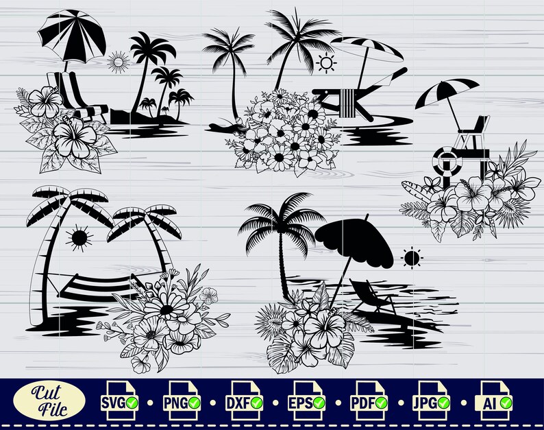 Floral Beach Scene SVG Sunset Palm Tree SVG Tropical Summer - Etsy