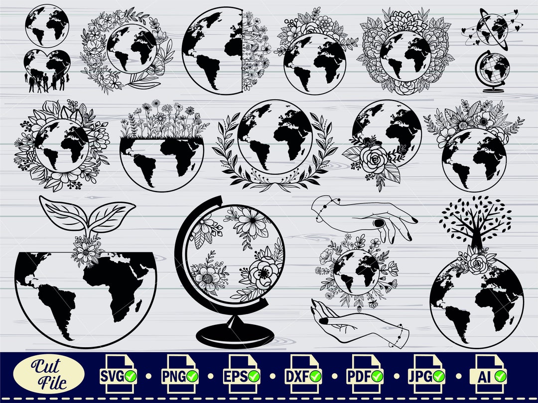 Tierra SVG, 4, Globo SVG, mundo SVG, Clipart floral del día de la ...