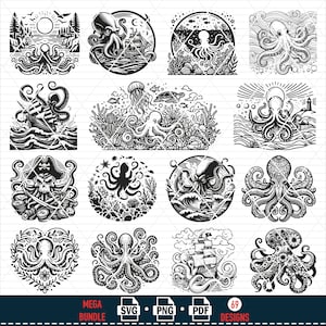 Floral Octopus SVG Mega Bundle: Sea Creature Clipart (PDF, PNG) - Etsy