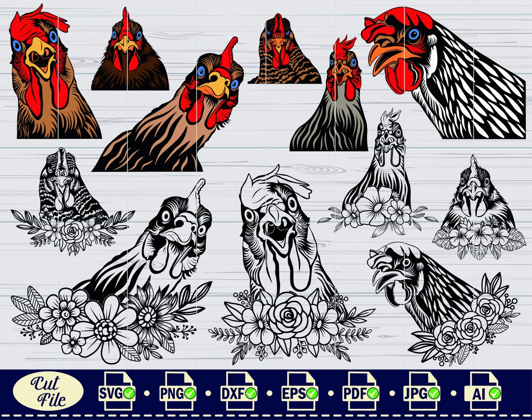 Chicken Svg Files 7 for Cricut, Floral Chicken,cute Rooster, Farm ...
