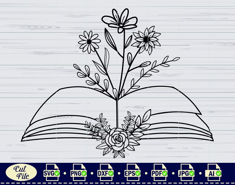 Book With Flower Svg 4 Book Svg Flower Svg Floral Book - Etsy
