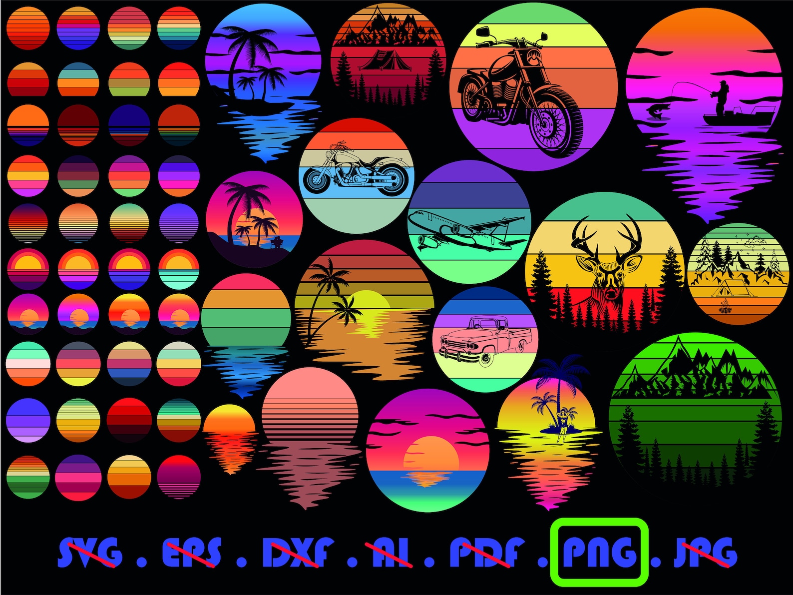 Sunset 3 Png Bundle Vintage Retro Sunset Png Retro Tropical | Etsy