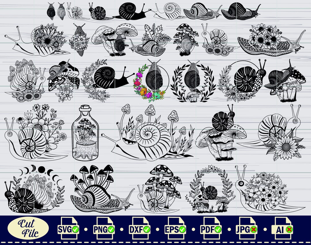 Snail SVG, Slugs Clipart, Garden Snail Svg, Mushroom Svg Files for ...