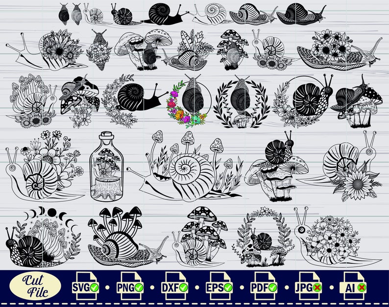Snail SVG Slugs Clipart Garden Snail Svg Mushroom Svg Files - Etsy