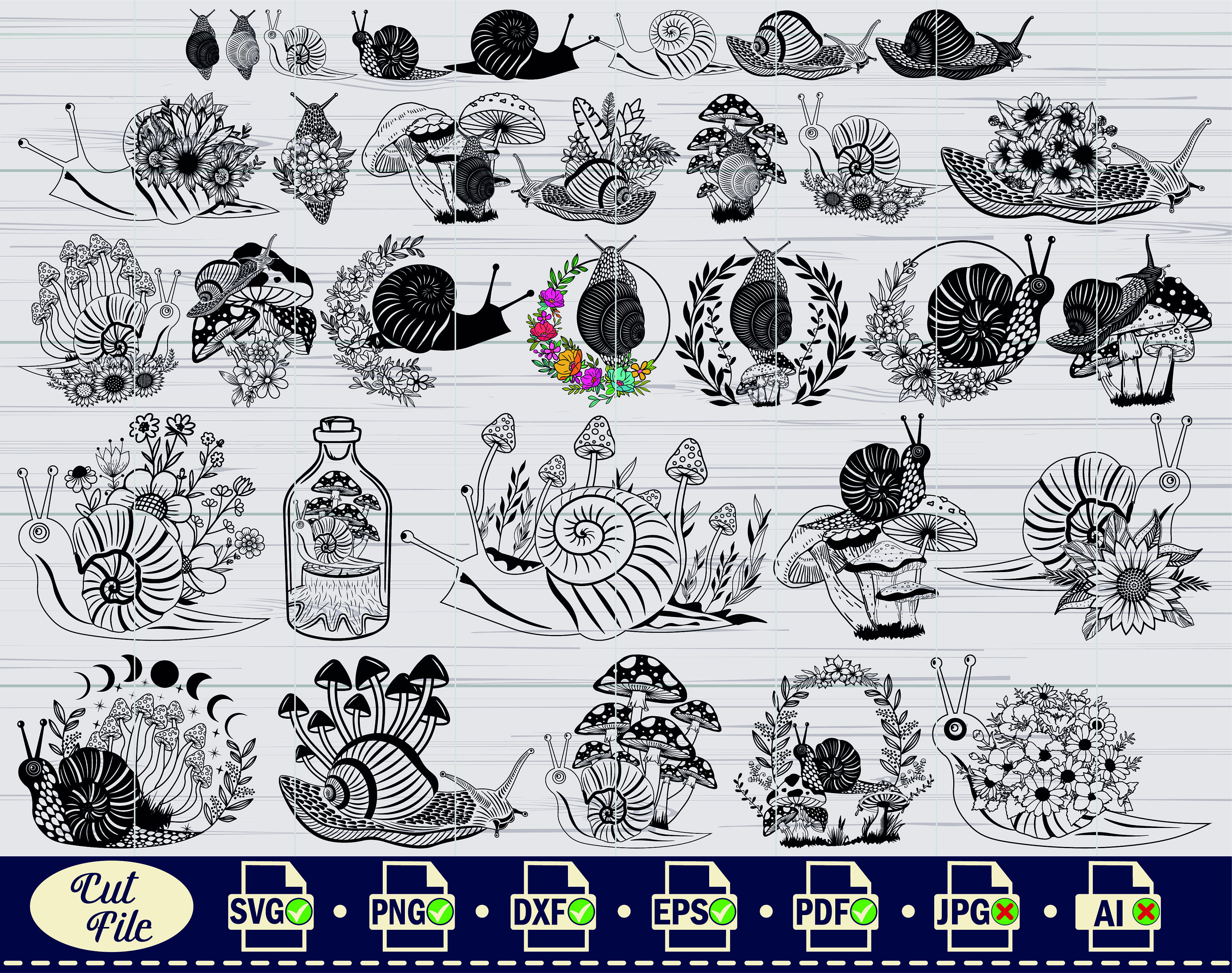 Snail SVG Slugs Clipart Garden Snail Svg Mushroom Svg Files - Etsy UK