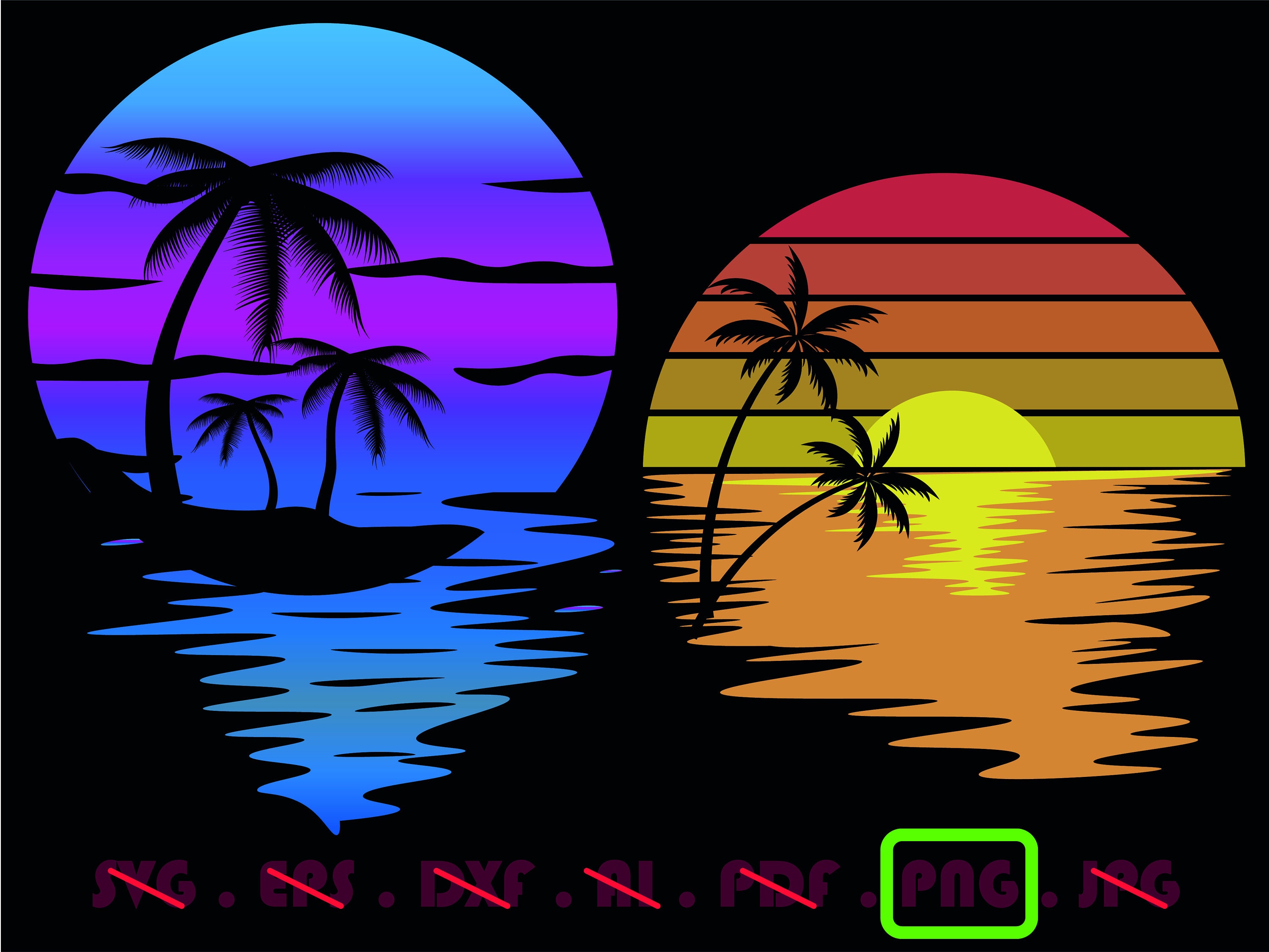 Sunset 3 Png Bundle Vintage Retro Sunset Png Retro Tropical | Etsy
