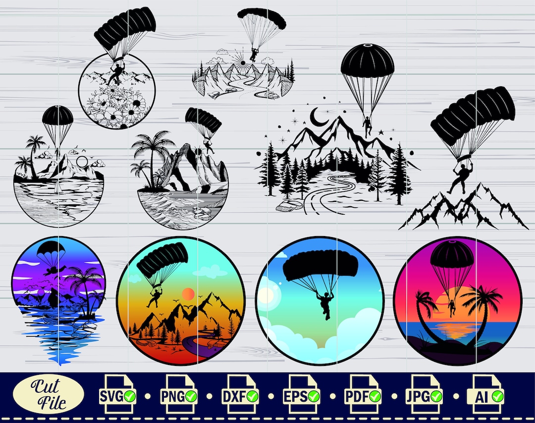 Parachute SVG, Sky Diving Svg, Paragliding Clipart, Parachute Files for ...