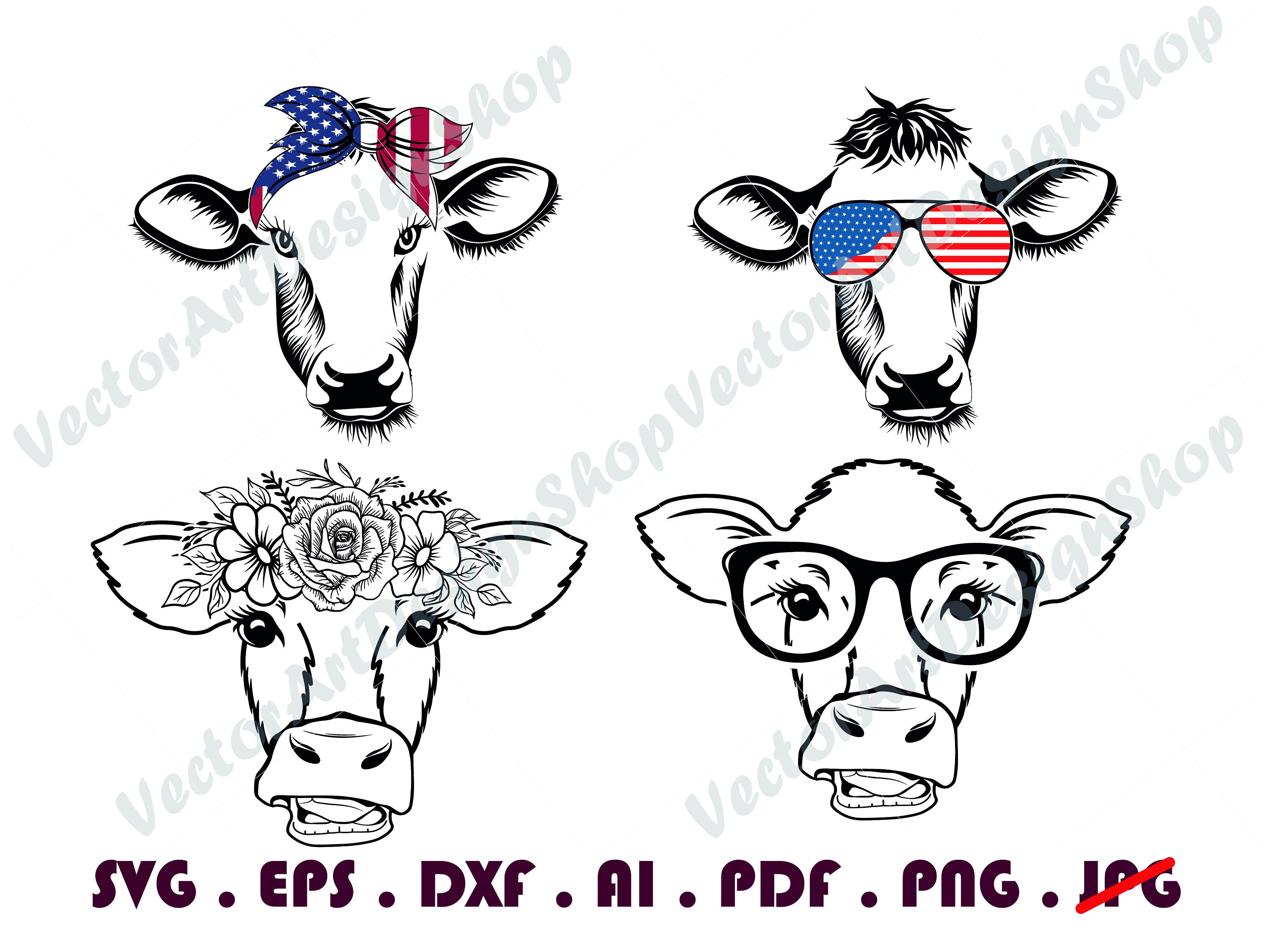 Cow SVG 2 Cow With Flowers Svg Floral Cow Face Svg Heifer | Etsy