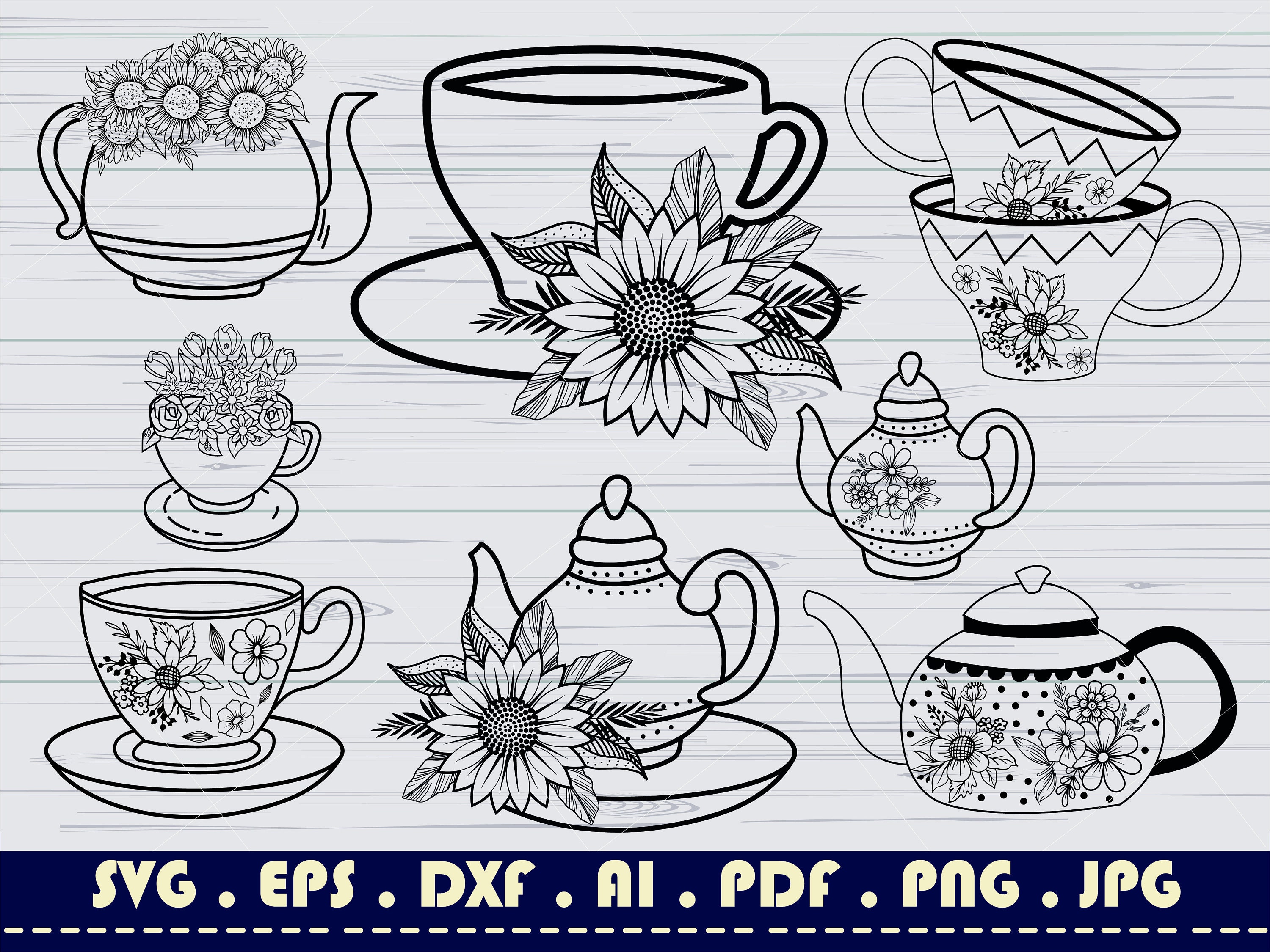 Teacup Svg 2 Teapot Svg Floral Svg Daisy Svg Tea Cup With - Etsy Australia