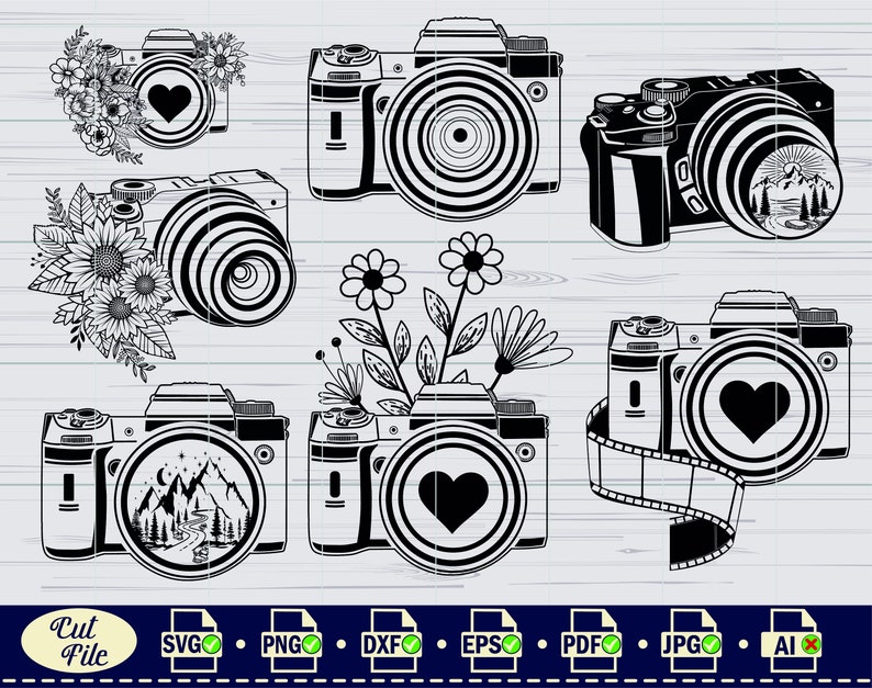 Floral Camera SVG Bundle: Photography Clipart, Cricut Silhouette Cut ...