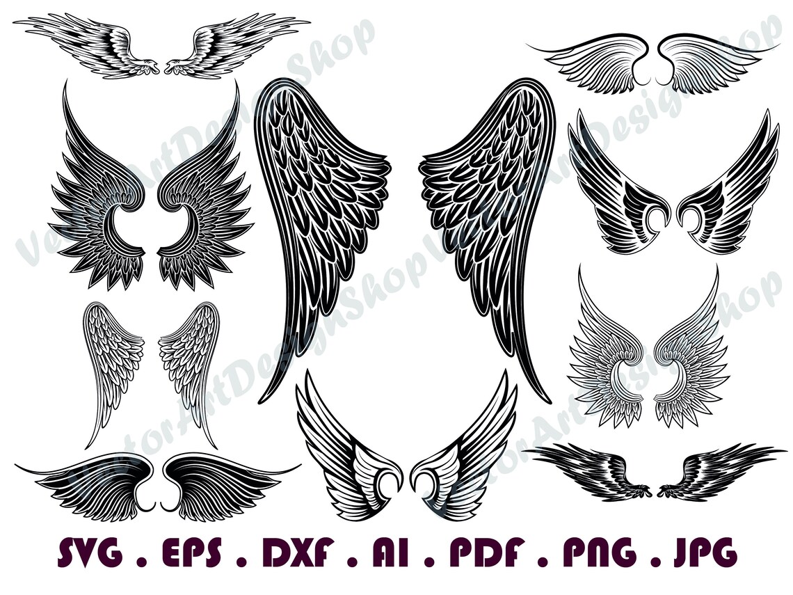 Wings 4 SVG Wings SVG Wings Clipart Wings Files for - Etsy