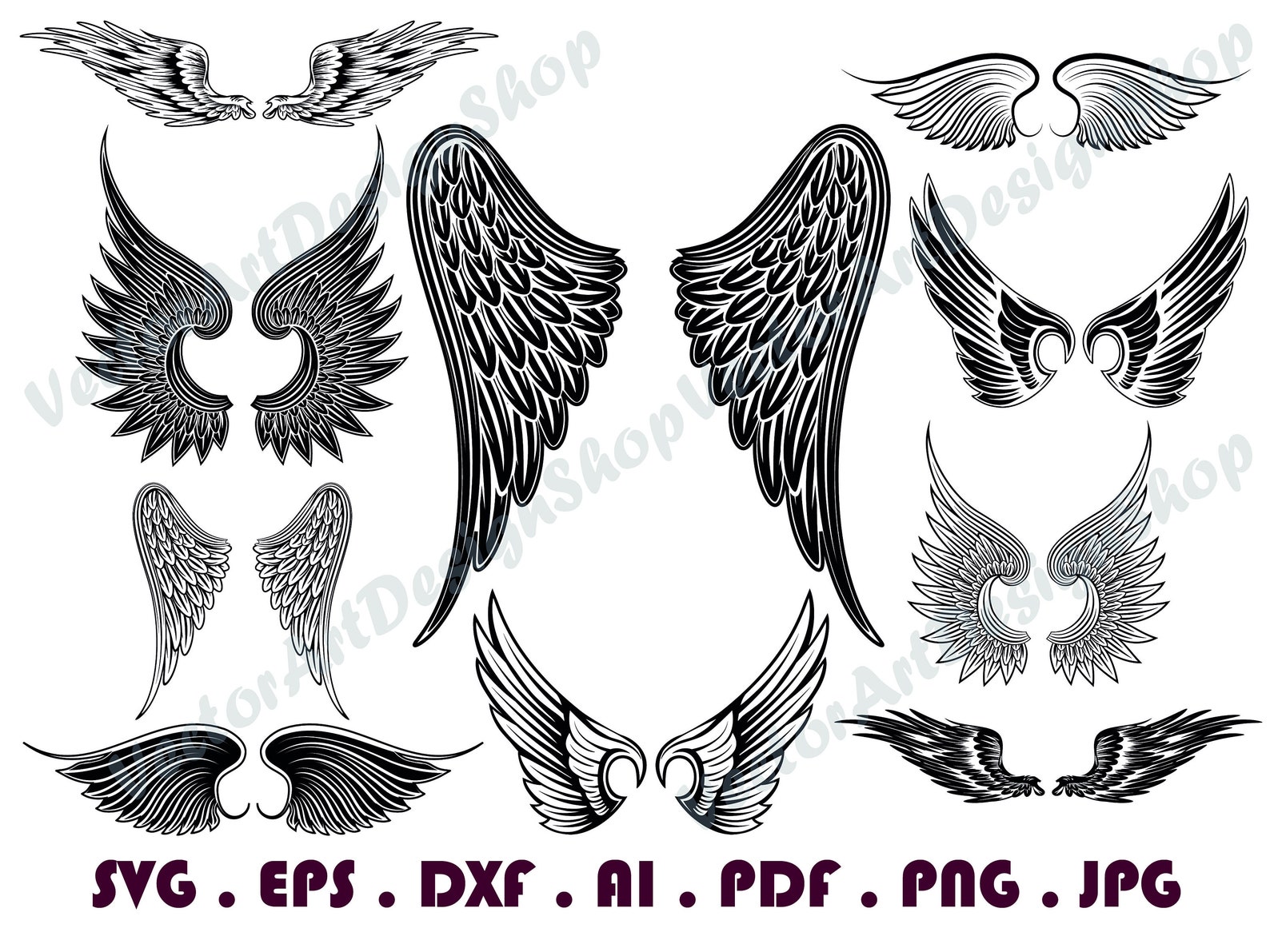 Wings 4 SVG Wings SVG Wings Clipart Wings Files for - Etsy