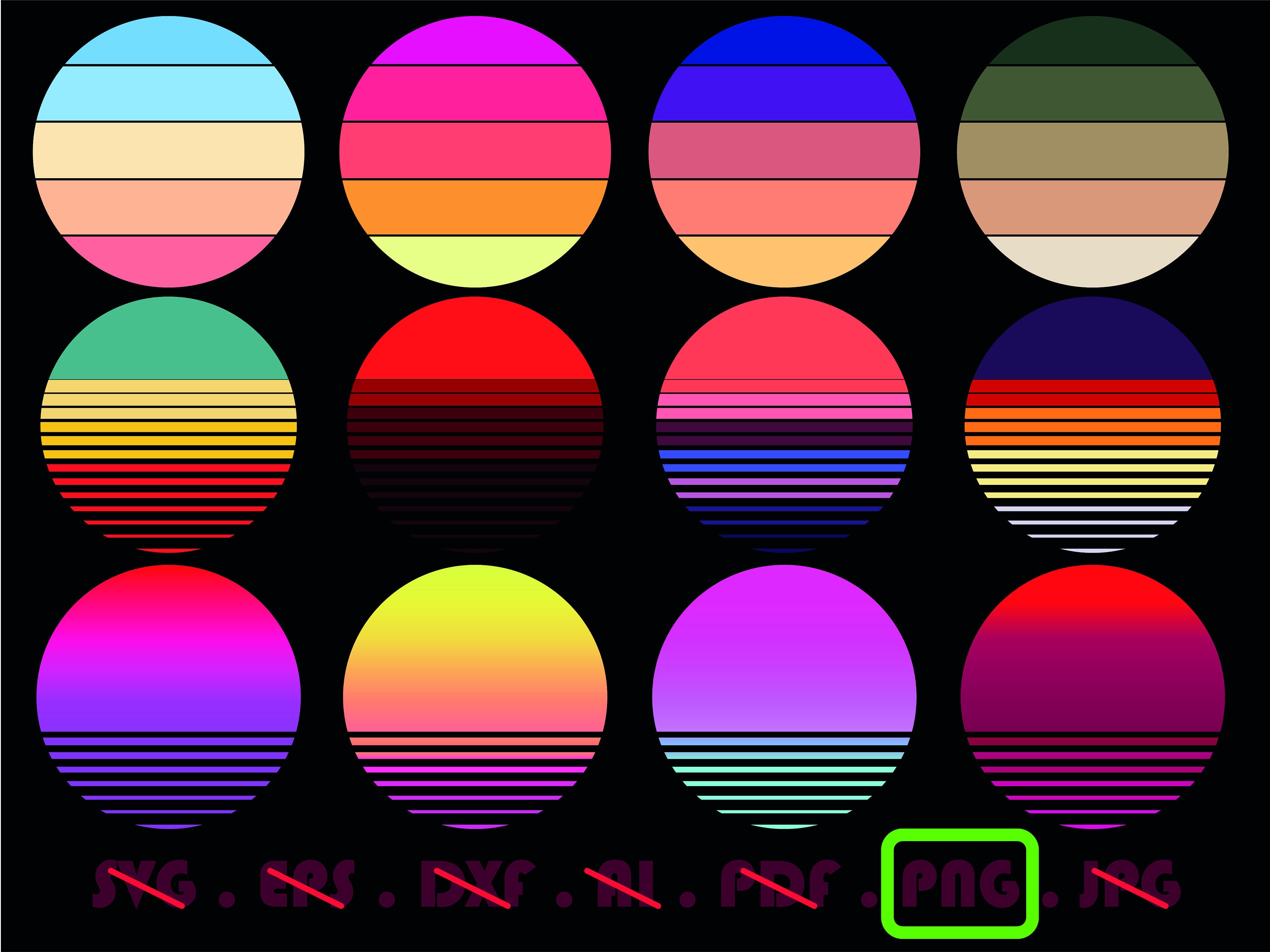 Sunset 4 png bundle vintage retro sunset png Retro Tropical | Etsy