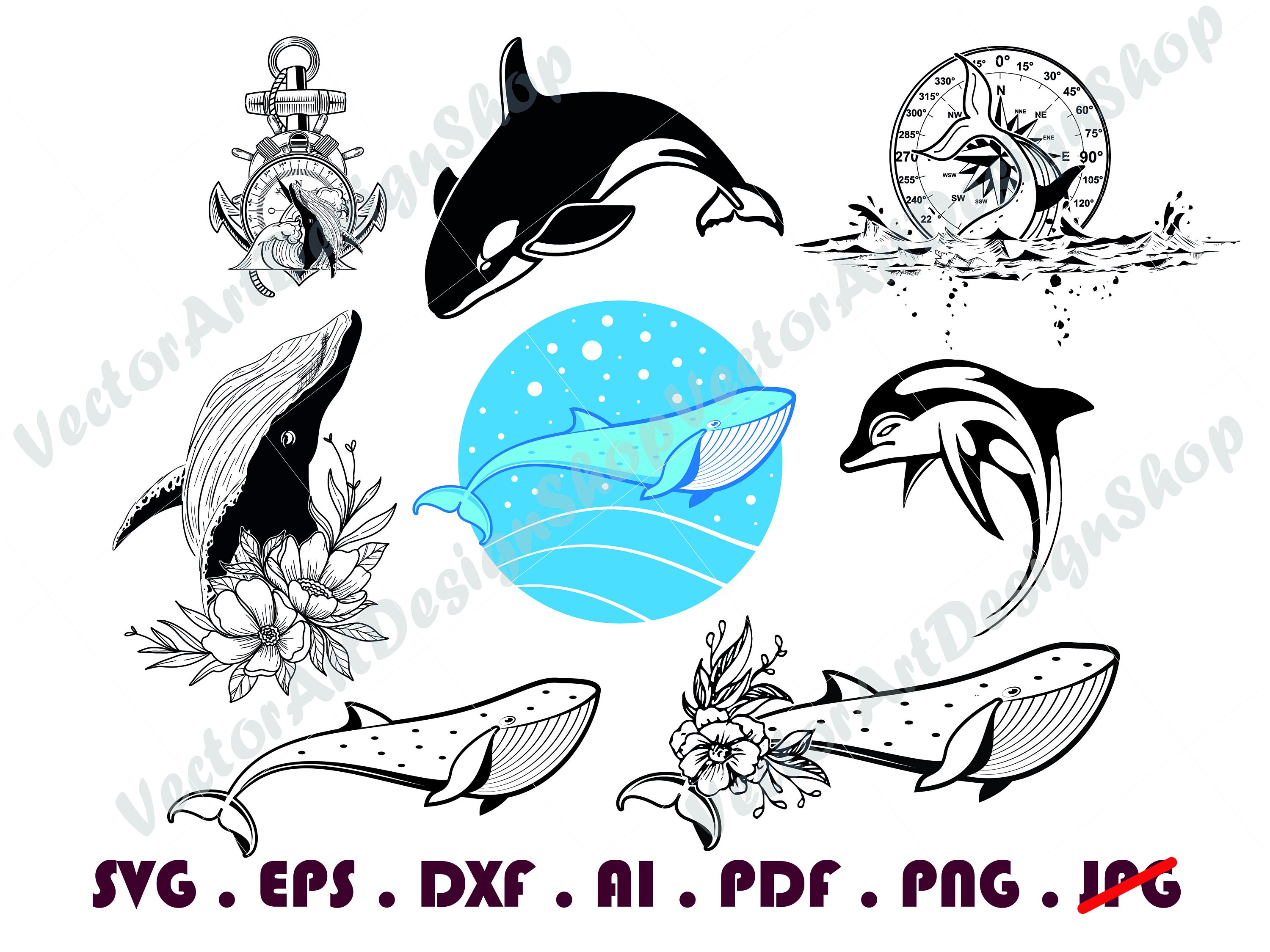 Whale SVG Bundle 1 Sea World Svg Whale Floral SVG Dancing | Etsy