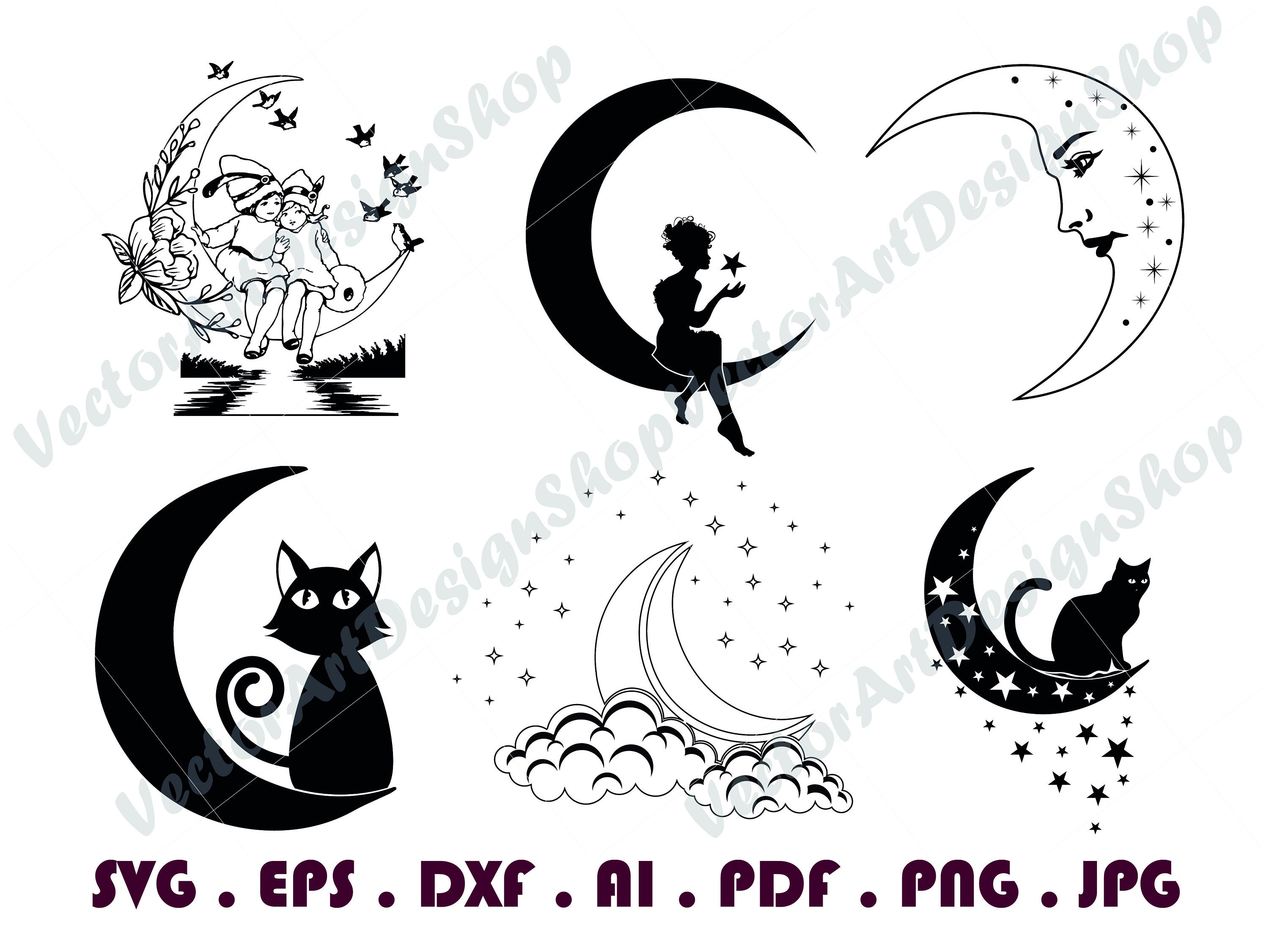 Floral Moon Svg 3 Moon Svg Moon Fairy Quarter Moon Svg | Etsy Canada