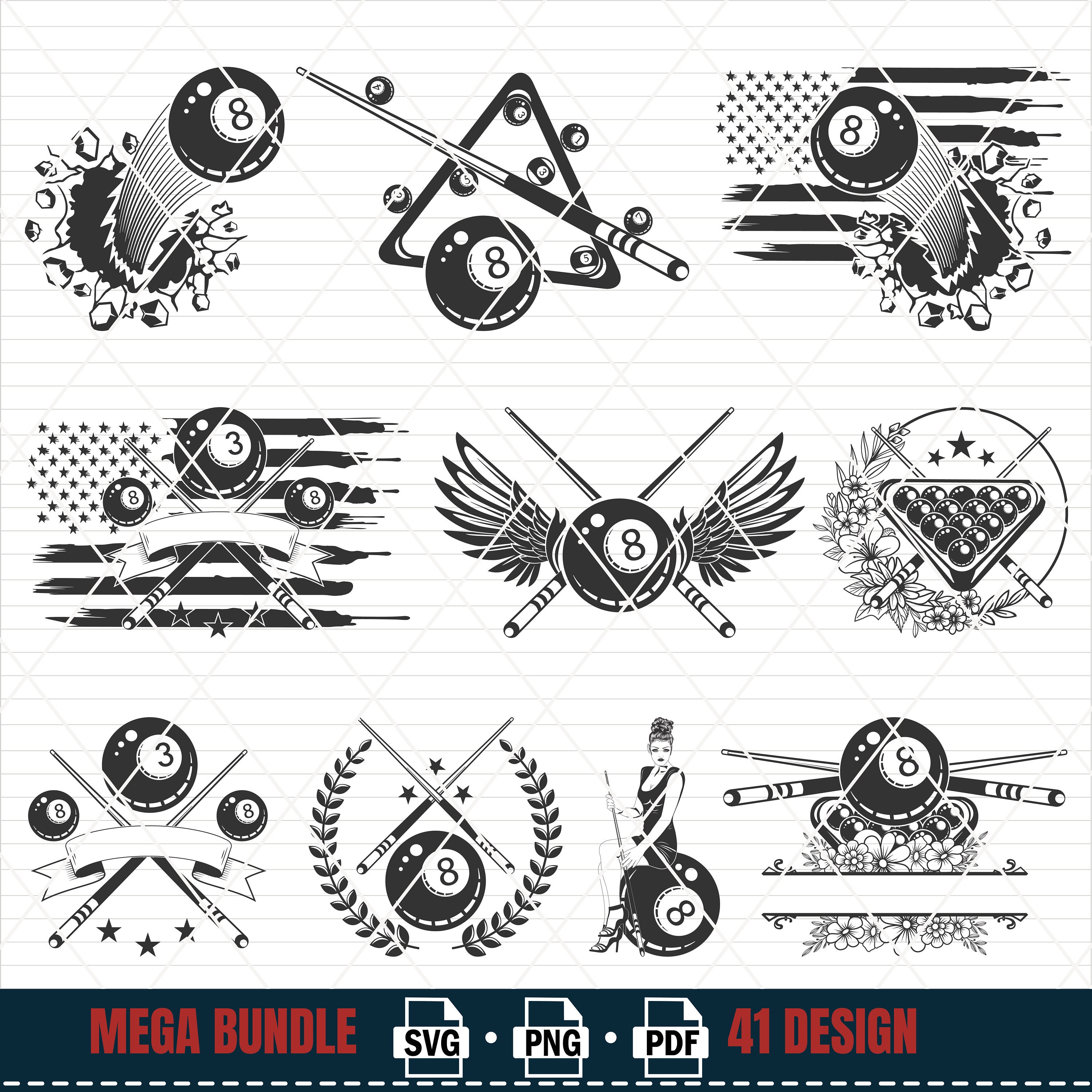 Billiards SVG Mega Bundle: Snooker & Pool Clipart (41 Designs) (digital ...