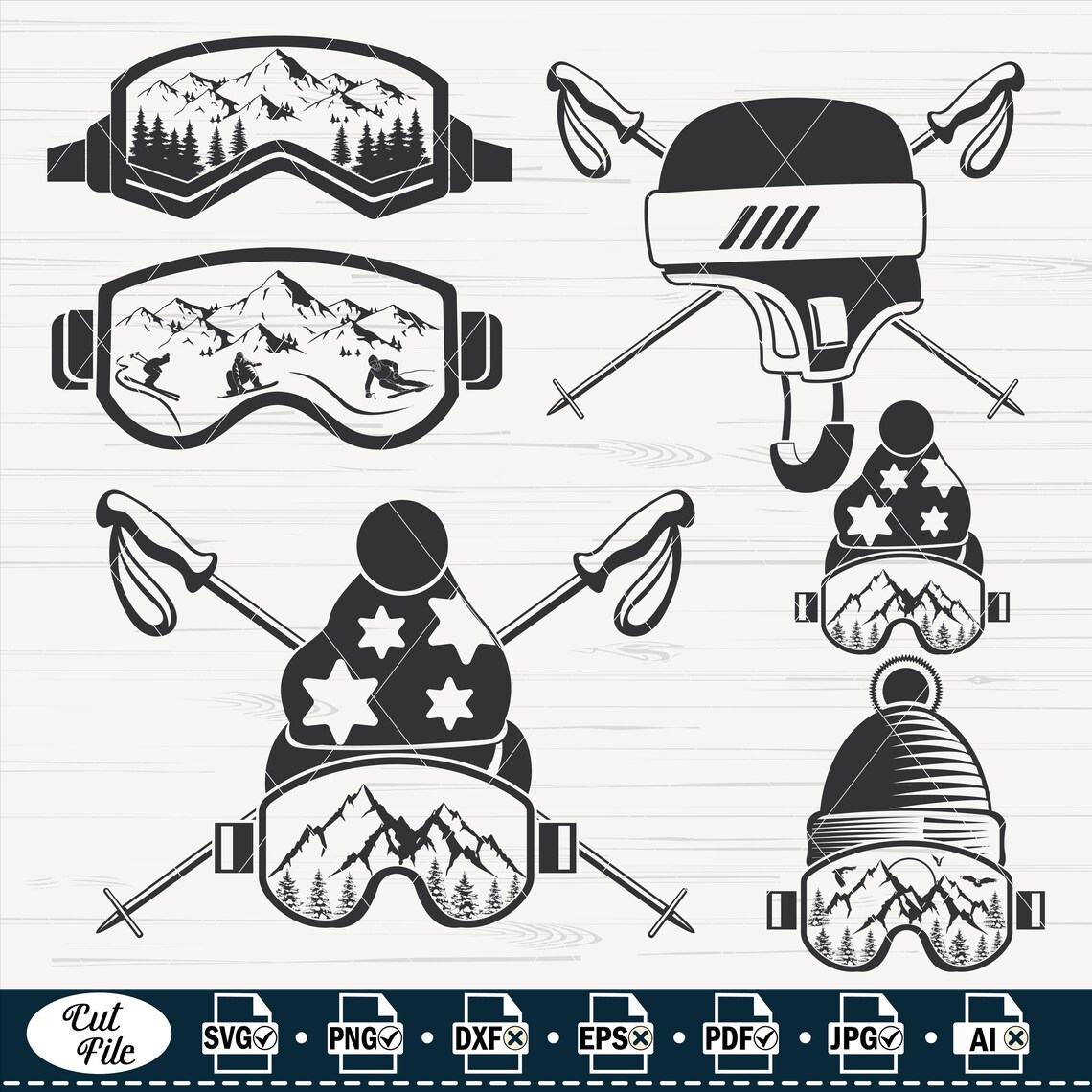 Skiing SVG Bundle: Helmet, Goggles, Boots, and More (digital Files) - Etsy