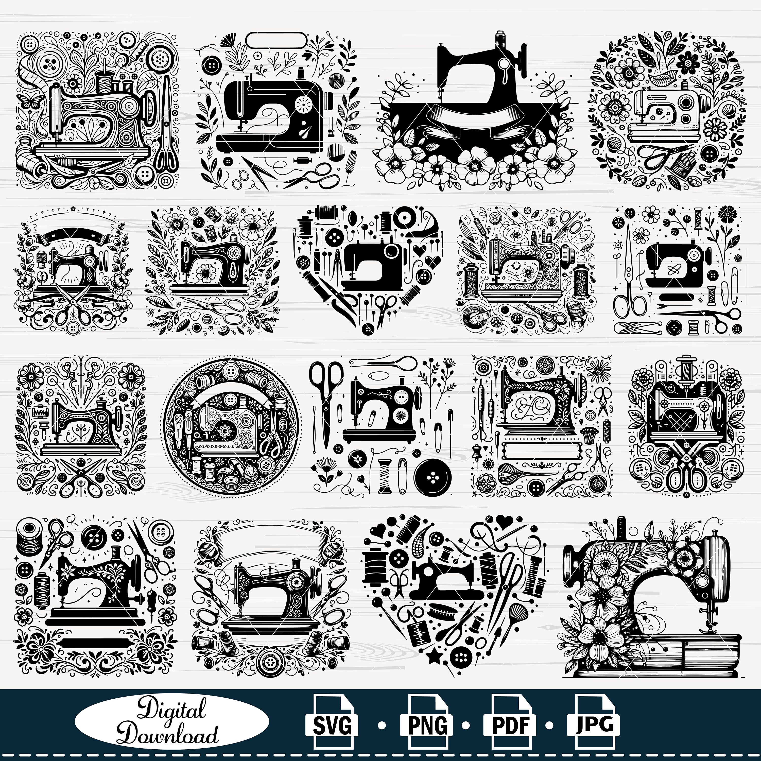 Floral Sewing Machine SVG Cut Files: Seamstress & Tailor Designs ...