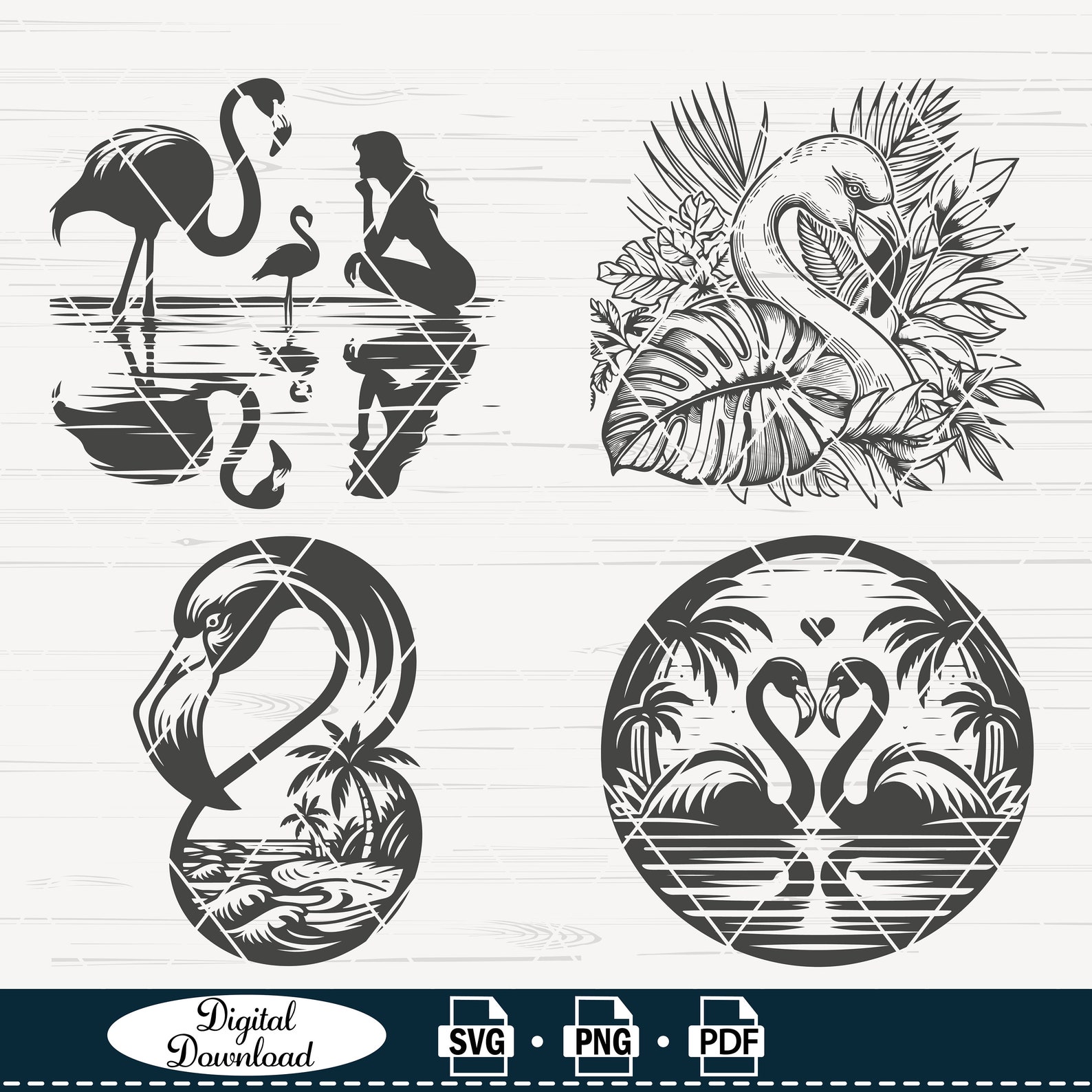 Flamingo SVG Bundle: Kissing Flamingos, Floral Clipart (digital ...