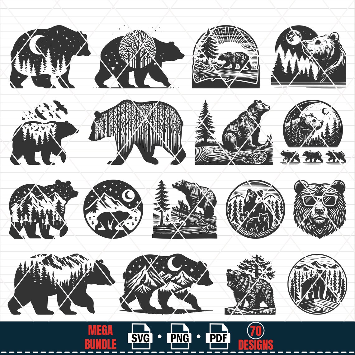 Bear SVG Mega Bundle: Forest, Mountains, Wildlife (digital Files) - Etsy
