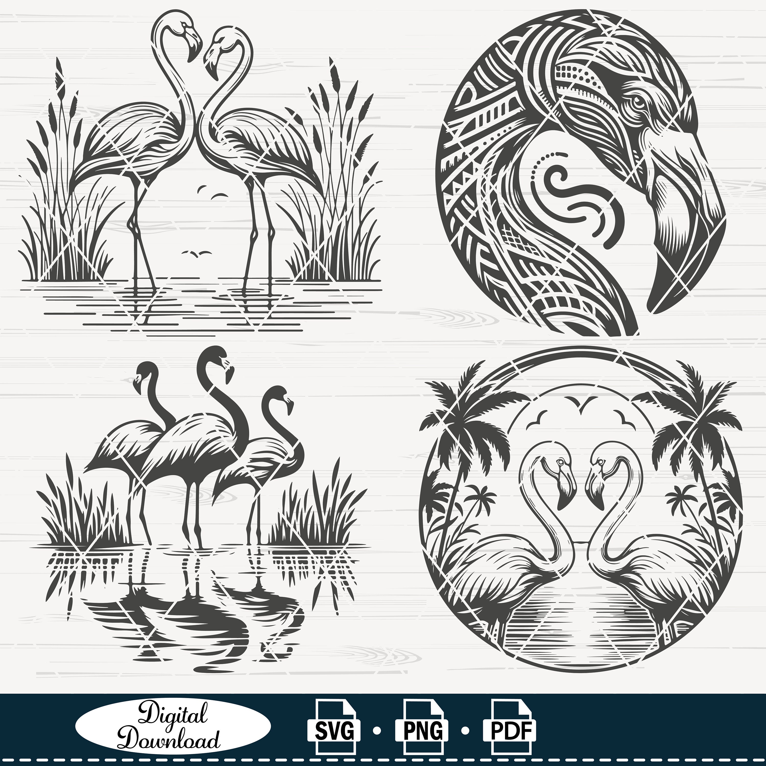 Flamingo SVG Bundle: Kissing Flamingos, Floral Clipart (digital ...
