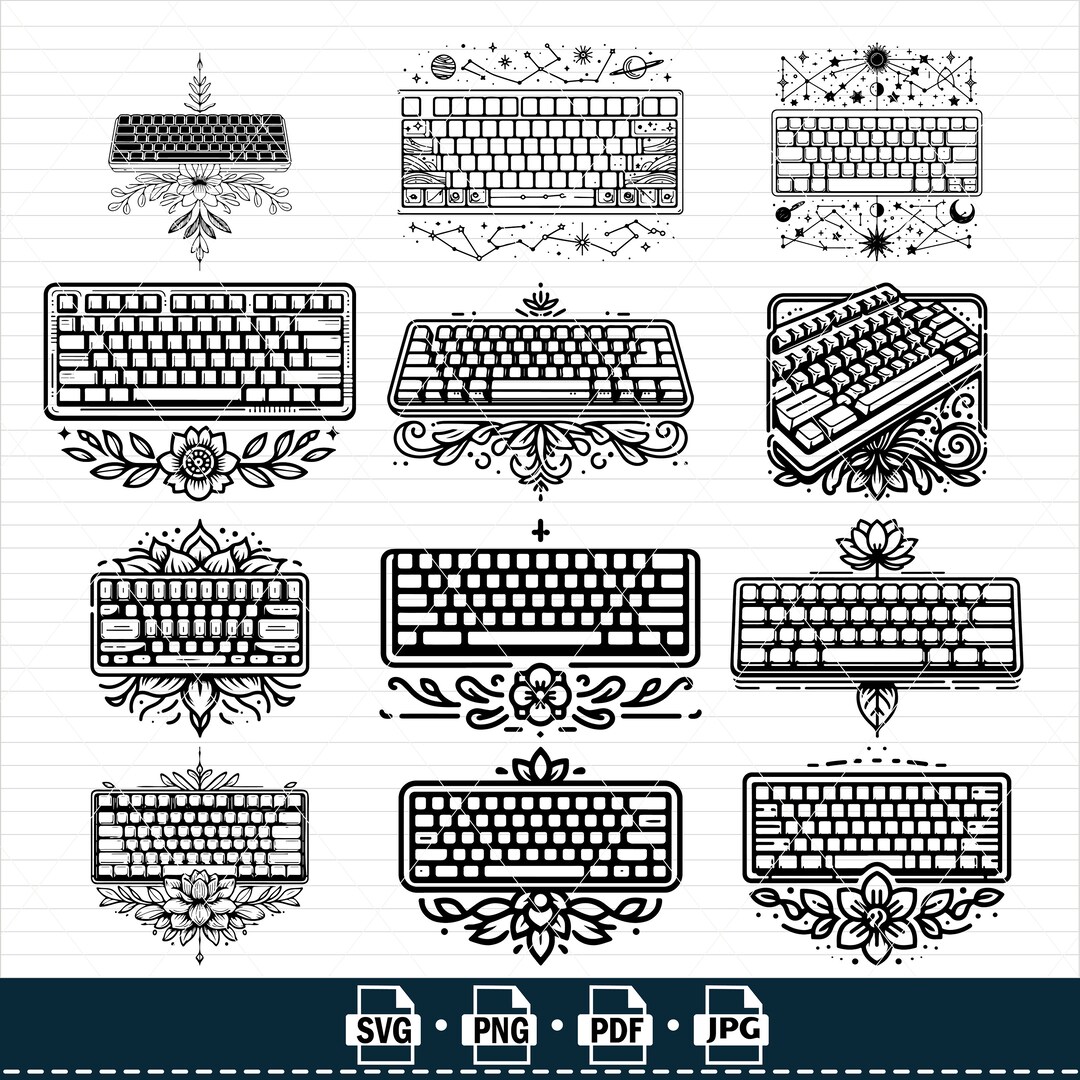 Computer Keyboard SVG, #2, Floral Computer Keyboard Clipart, Computer ...