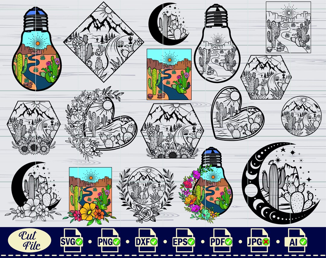 Cactus Landscape SVG,2, Cactus Scene SVG, Cactus SVG Cut File, Desert ...