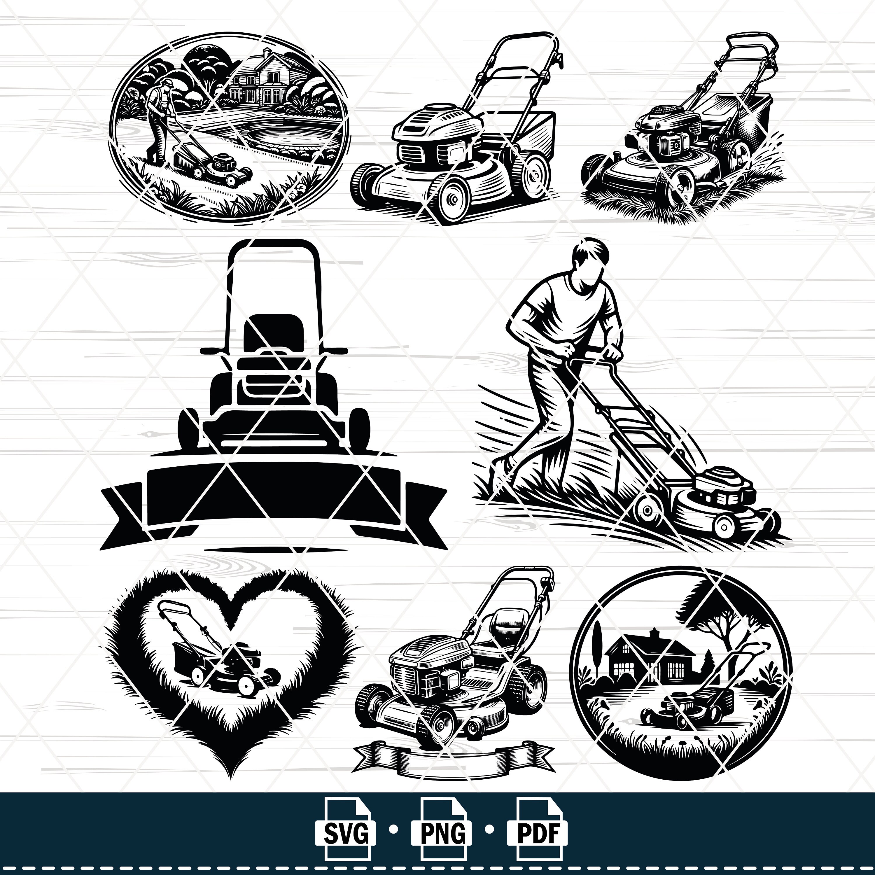 Lawn Mower SVG Clipart: Landscaping Vector Graphics (digital Download ...