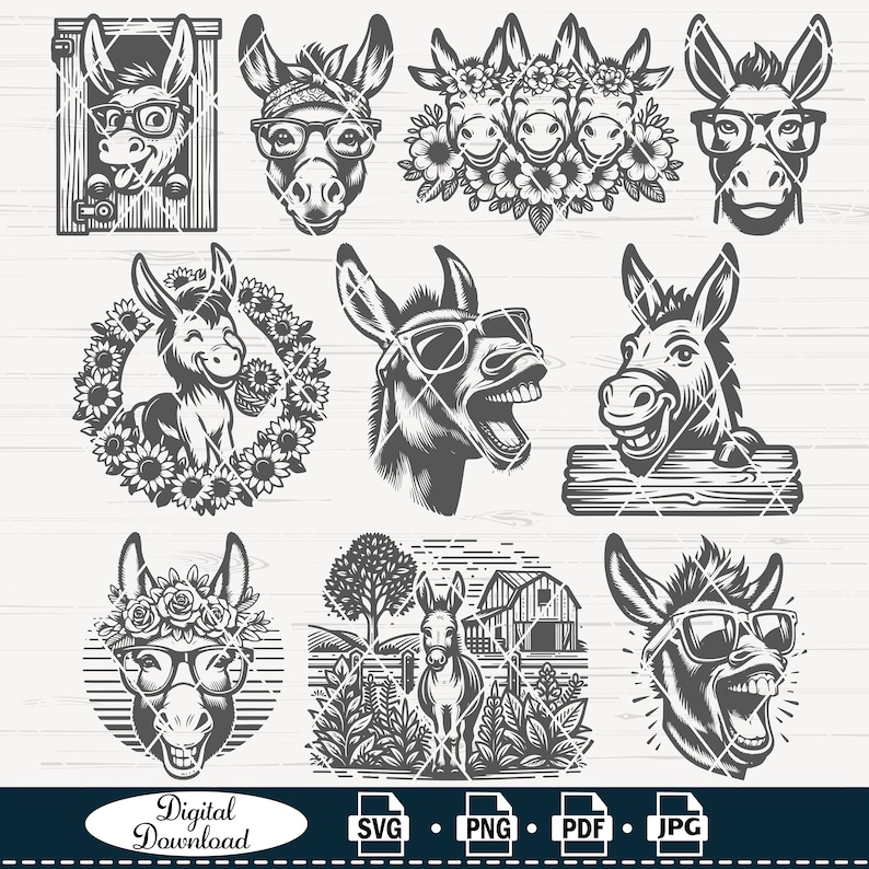 Donkey SVG Clipart: Funny Farm Animal Vector (digital Download) - Etsy