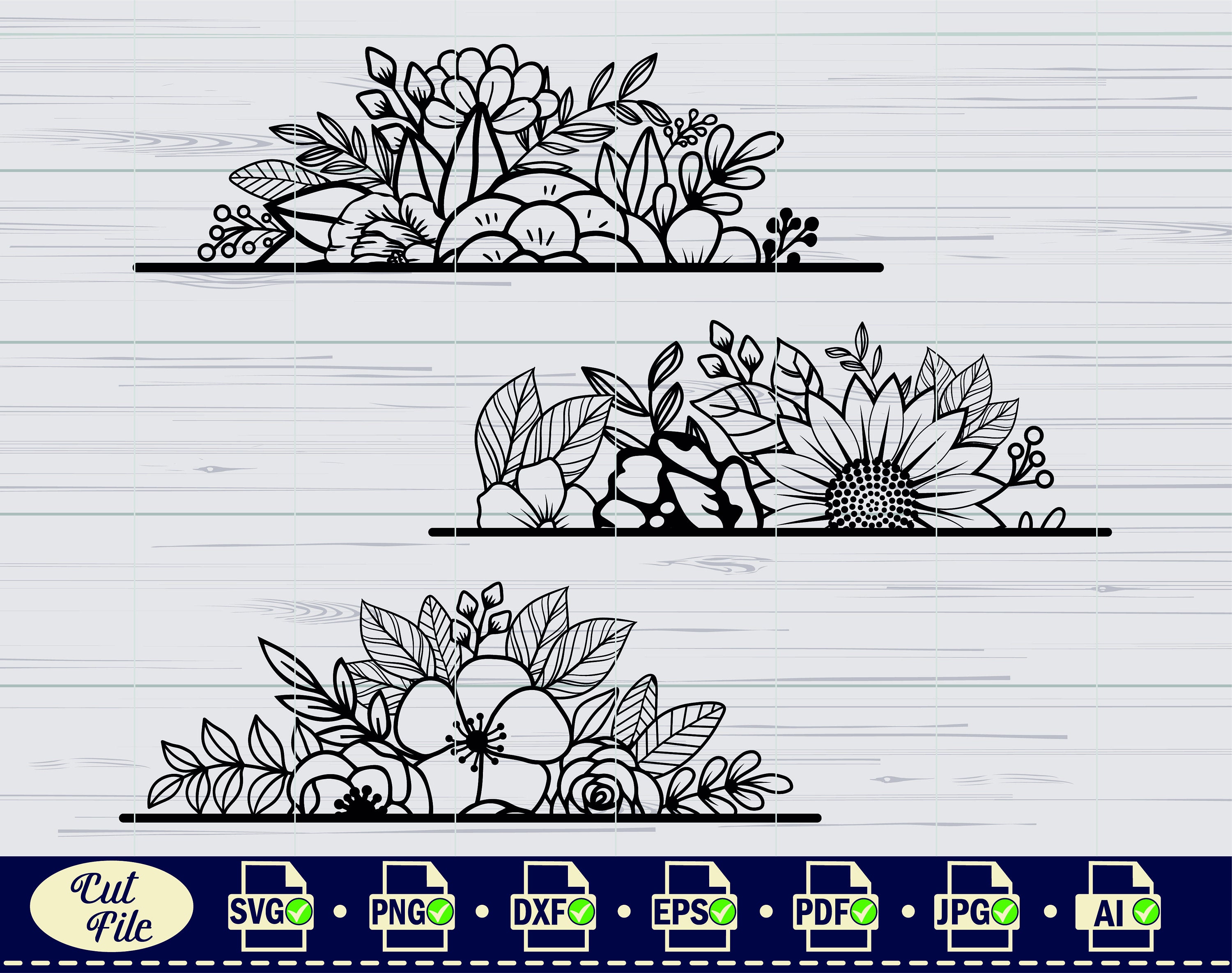 Floral Border SVG: Flower Monogram Cut Files (digital Download) - Etsy