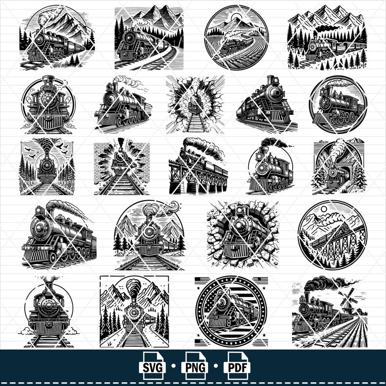 Train SVG Bundle: Locomotive & Steam Engine Clipart (91 Files) - Etsy