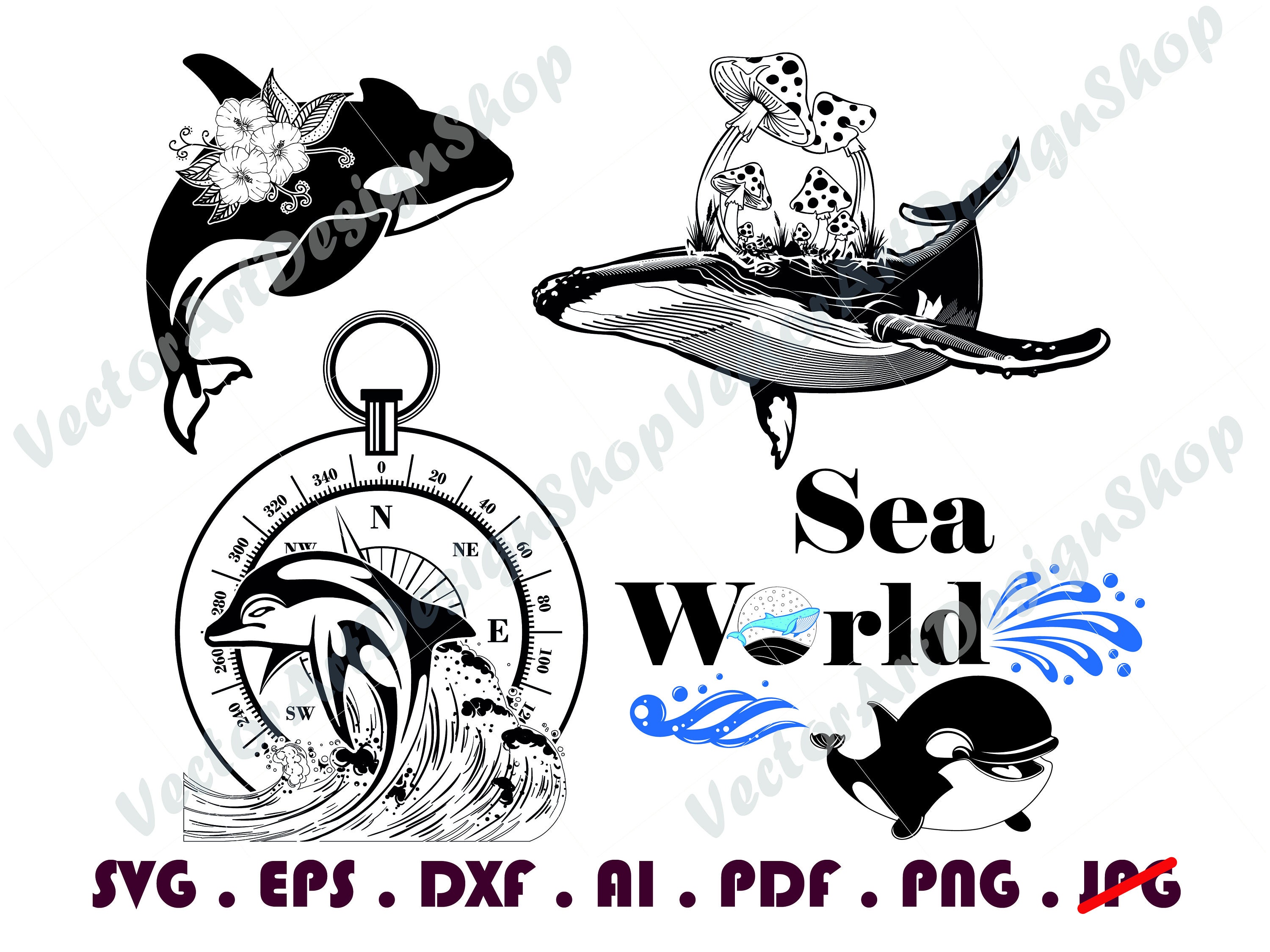 Whale SVG Bundle 1 Sea World Svg Whale Floral SVG Dancing | Etsy