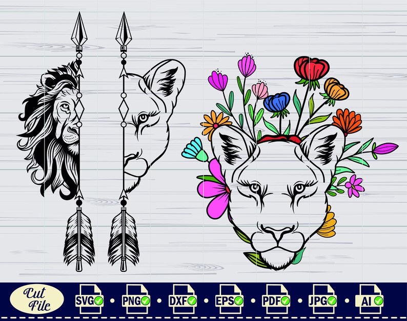 Archivo SVG de león 5 León con flores SVG León floral svg - Etsy México