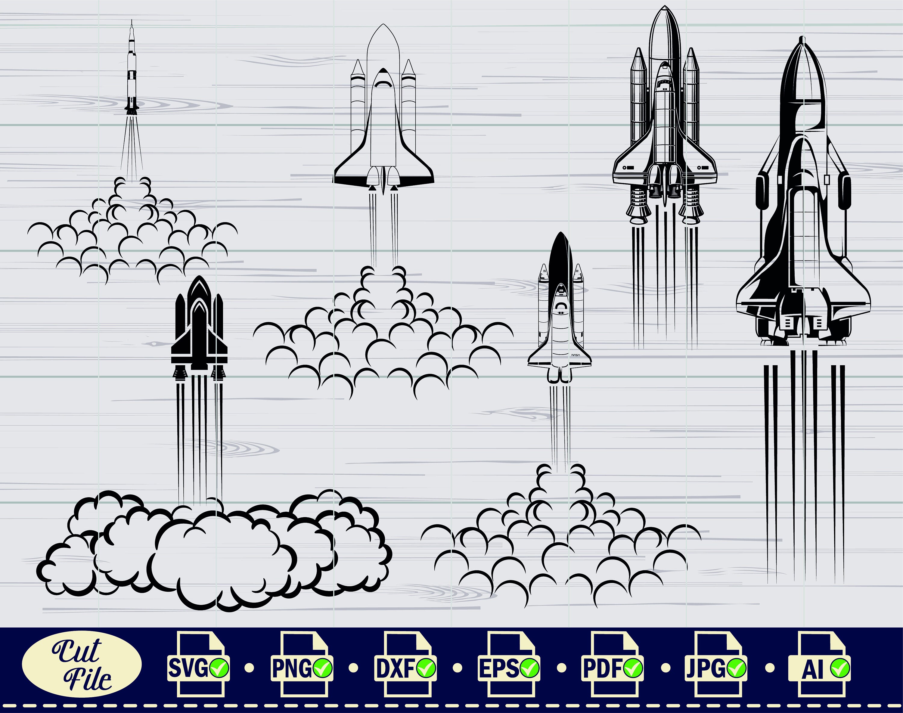 Rocket Launch SVG: Space Ship Clipart, Cricut & Silhouette Cut Files - Etsy