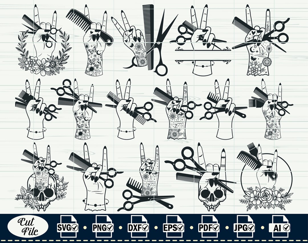 Hair Stylist Hand SVG Bundle: Barbershop Hair Salon Graphics (digital ...