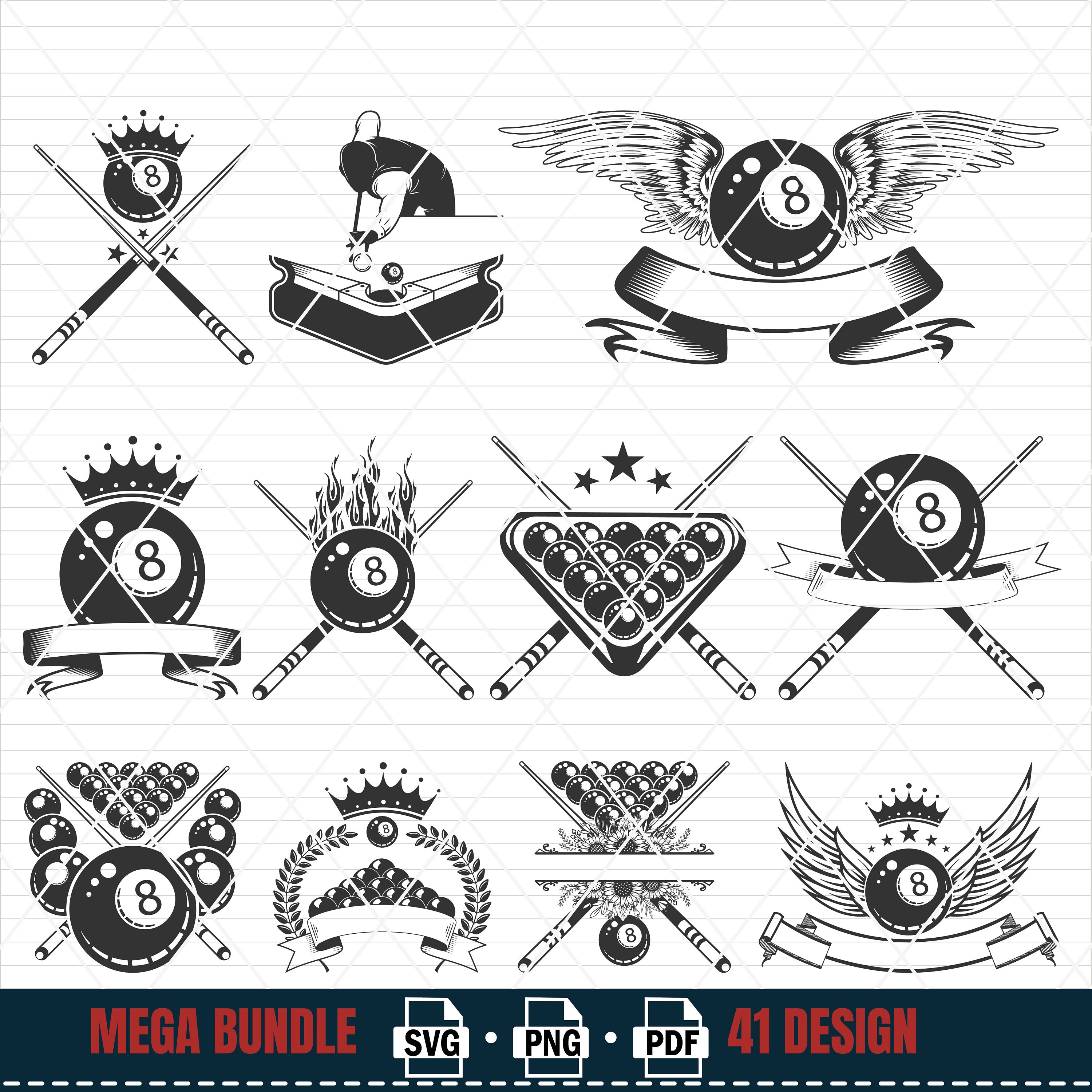Billiards SVG Mega Bundle: Snooker & Pool Clipart (41 Designs) (digital ...