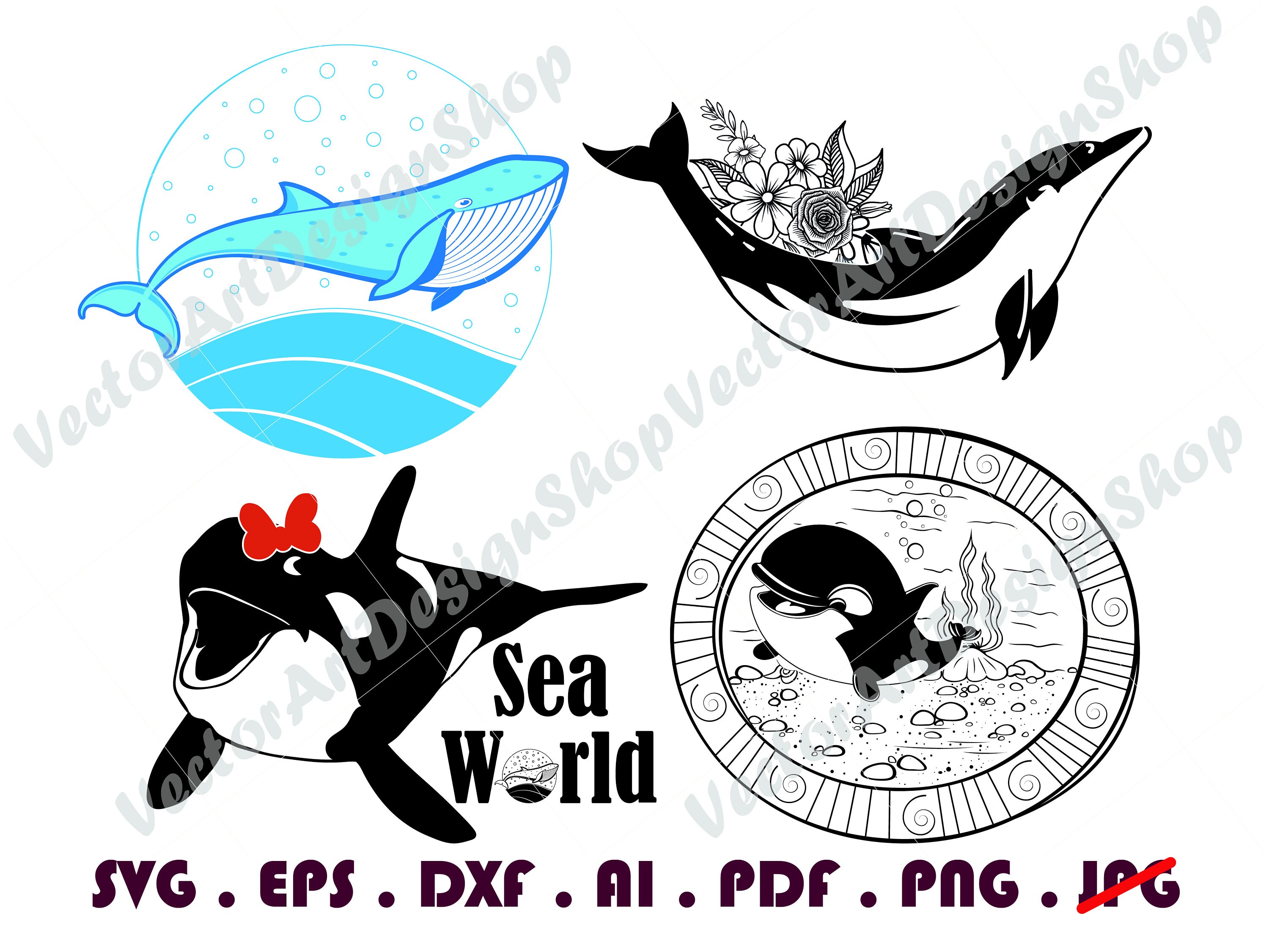 Whale SVG Bundle 2 Whale Floral SVG Sea World Svg Dancing | Etsy