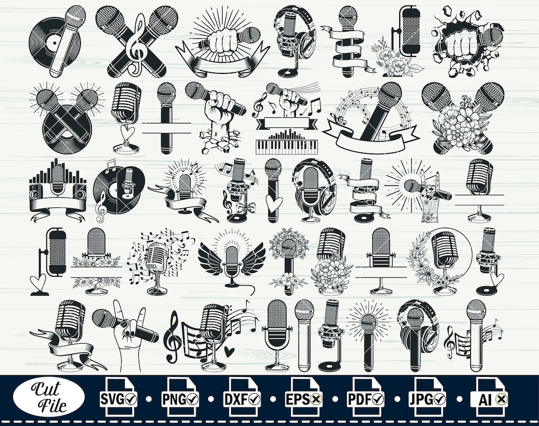 Microphone SVG Bundle: Music Logo, Cricut & Silhouette Cut Files ...