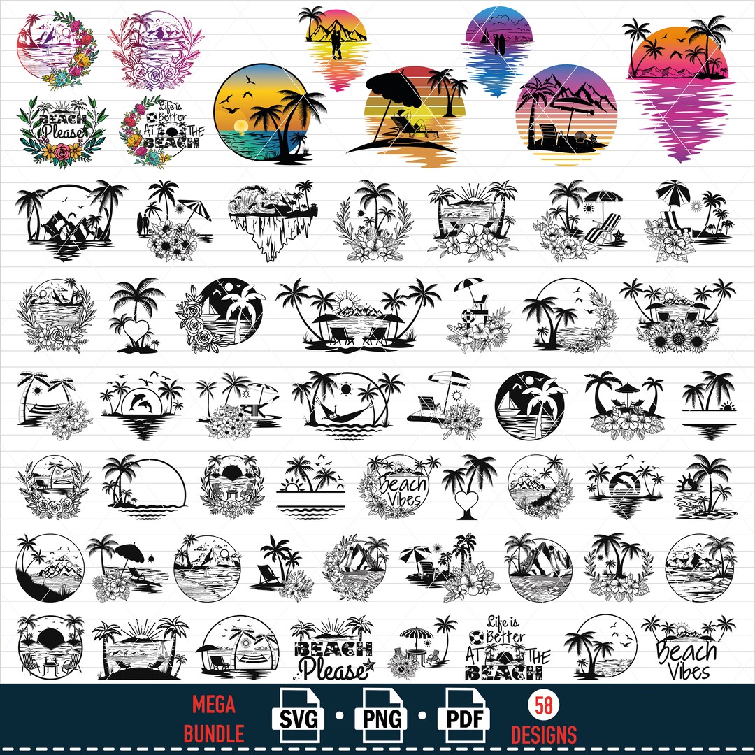 Floral Beach Scene SVG: Sunset Palm Tree Designs (digital Download) - Etsy