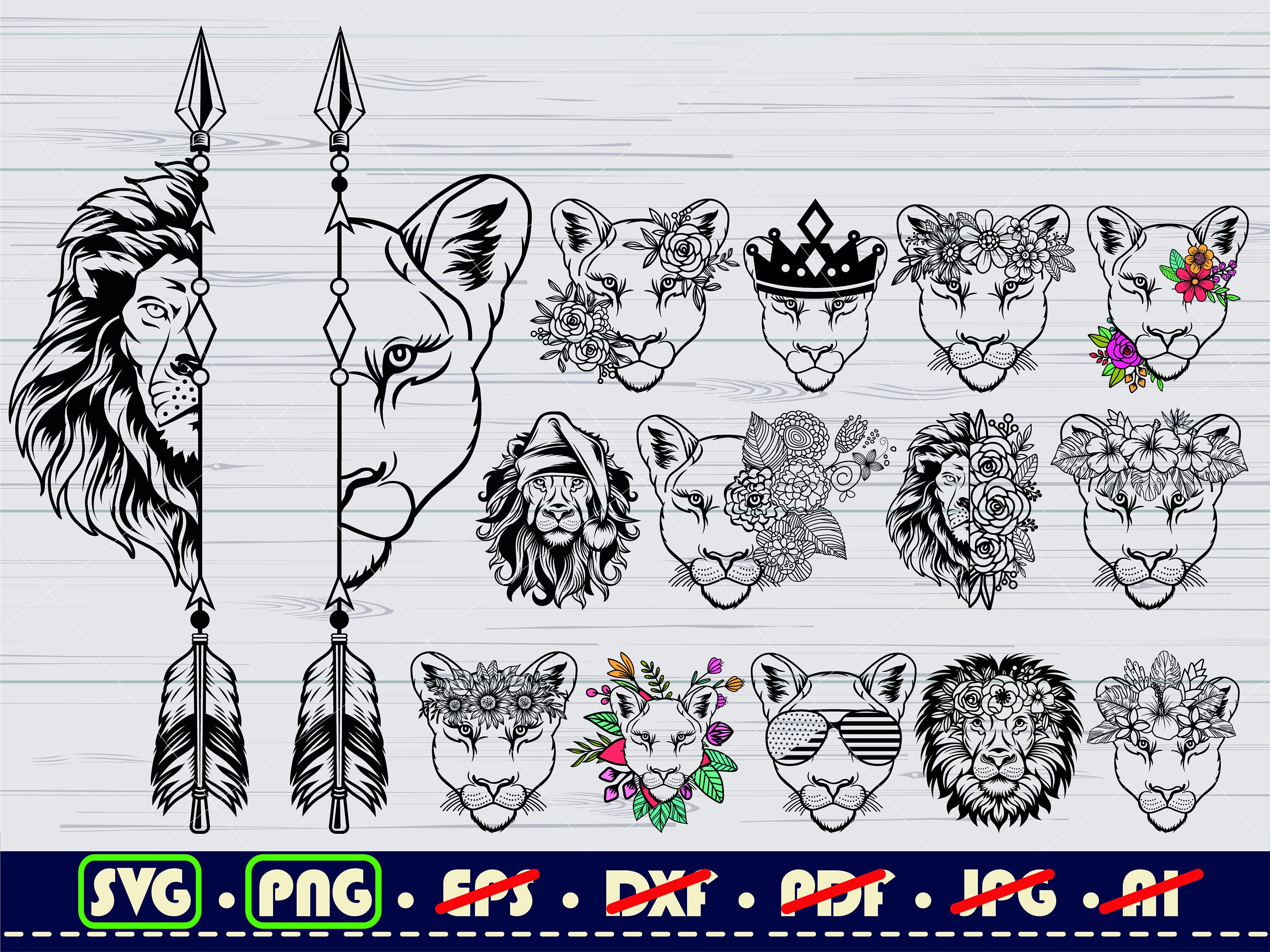 Lion SVG File 1 Lion With Flowers SVG King Lion Svg Half - Etsy UK