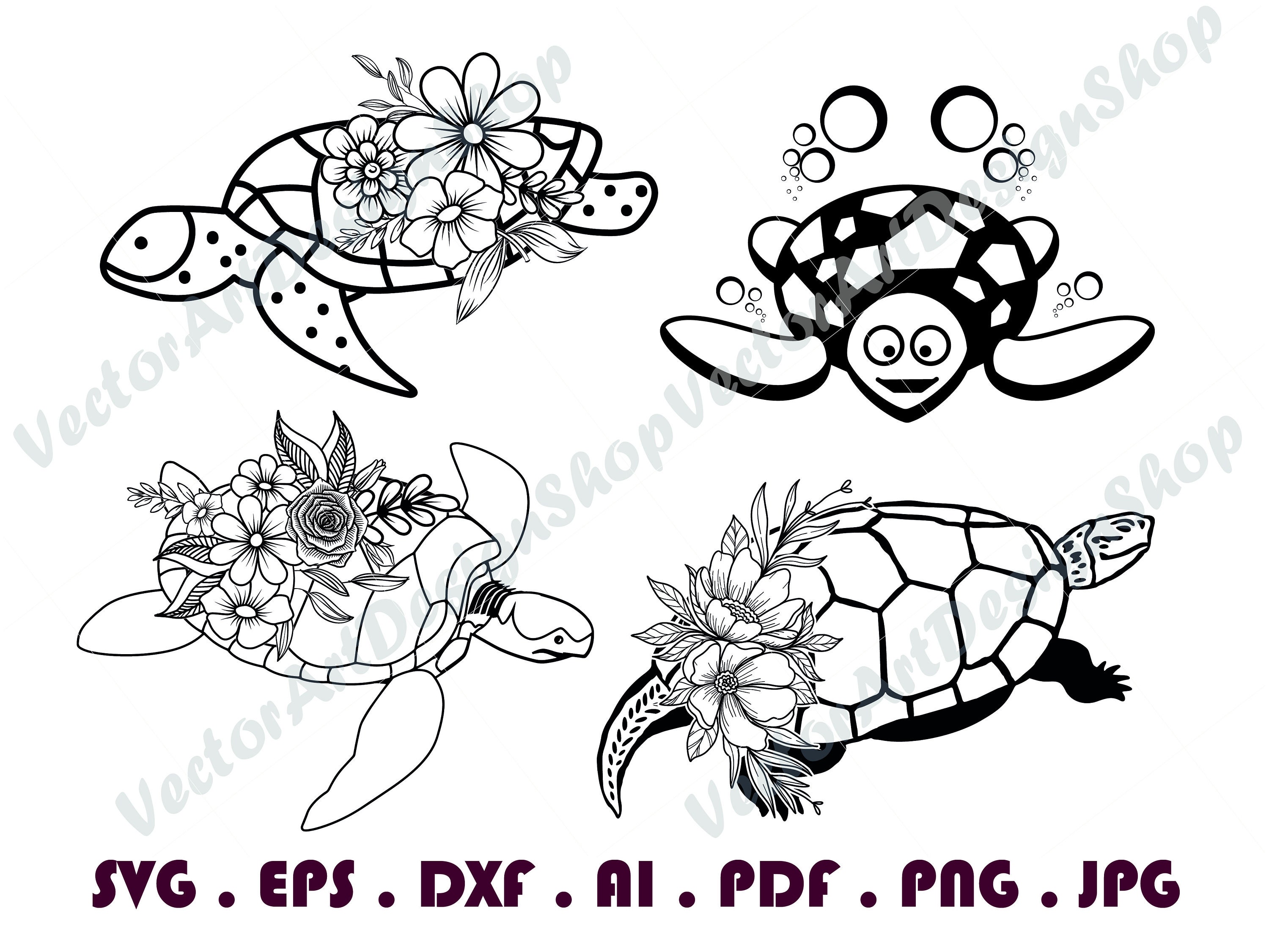 Turtle SVG File 1 Floral Turtle Svg File Turtle Cut File | Etsy Canada