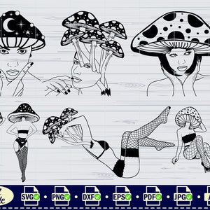 Mushroom Girls SVG, 2, Mushroom Lady Svg, Woman Body With Mushroom Head ...