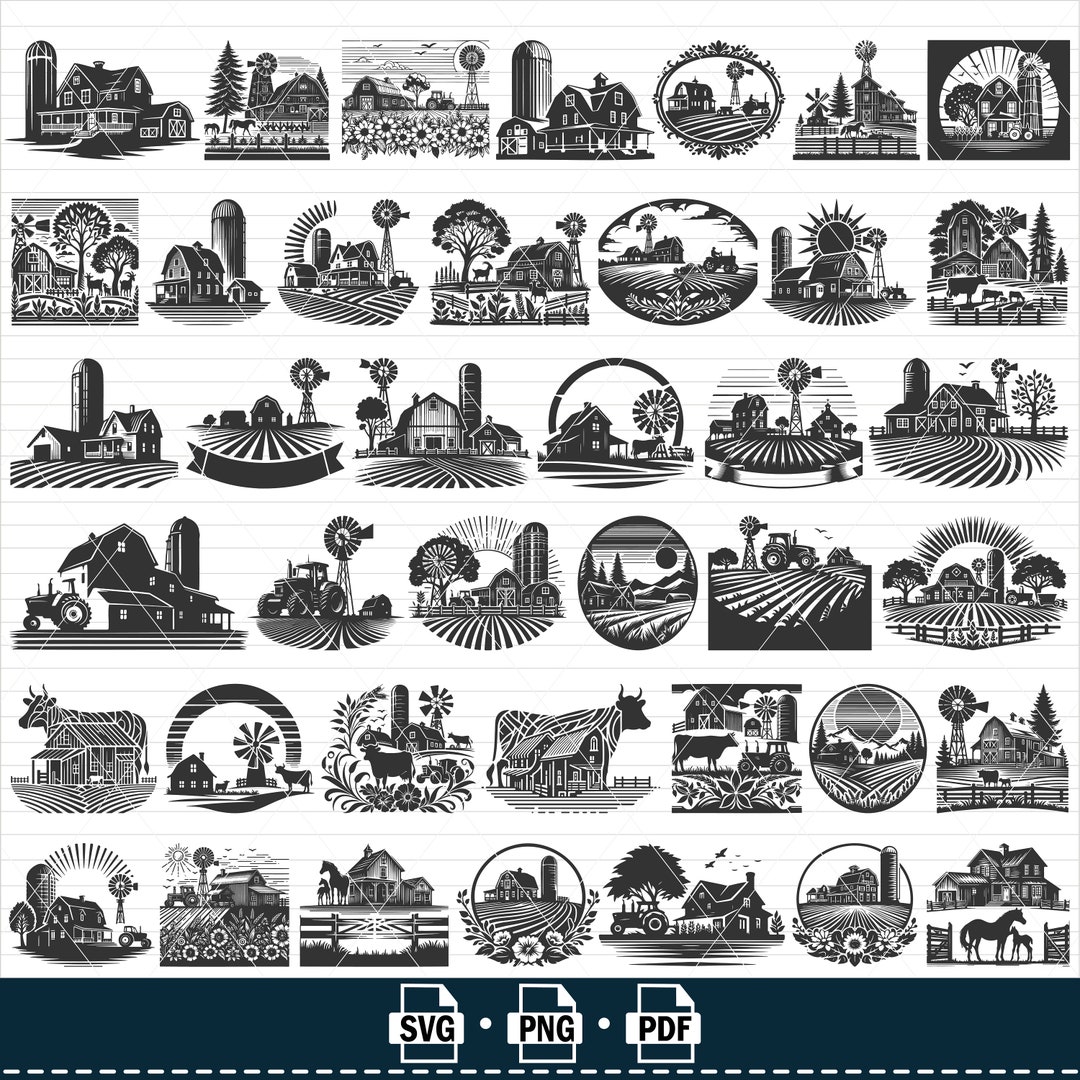 Farmhouse SVG Bundle: Barn, Animals, Tractor Clipart (digital Download ...